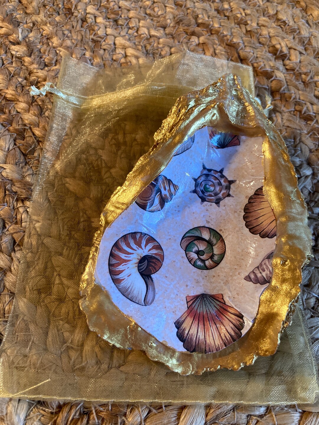 Seashell Jewelry Holder Dish for Trinkets Rings Gold Oyster Shell ...