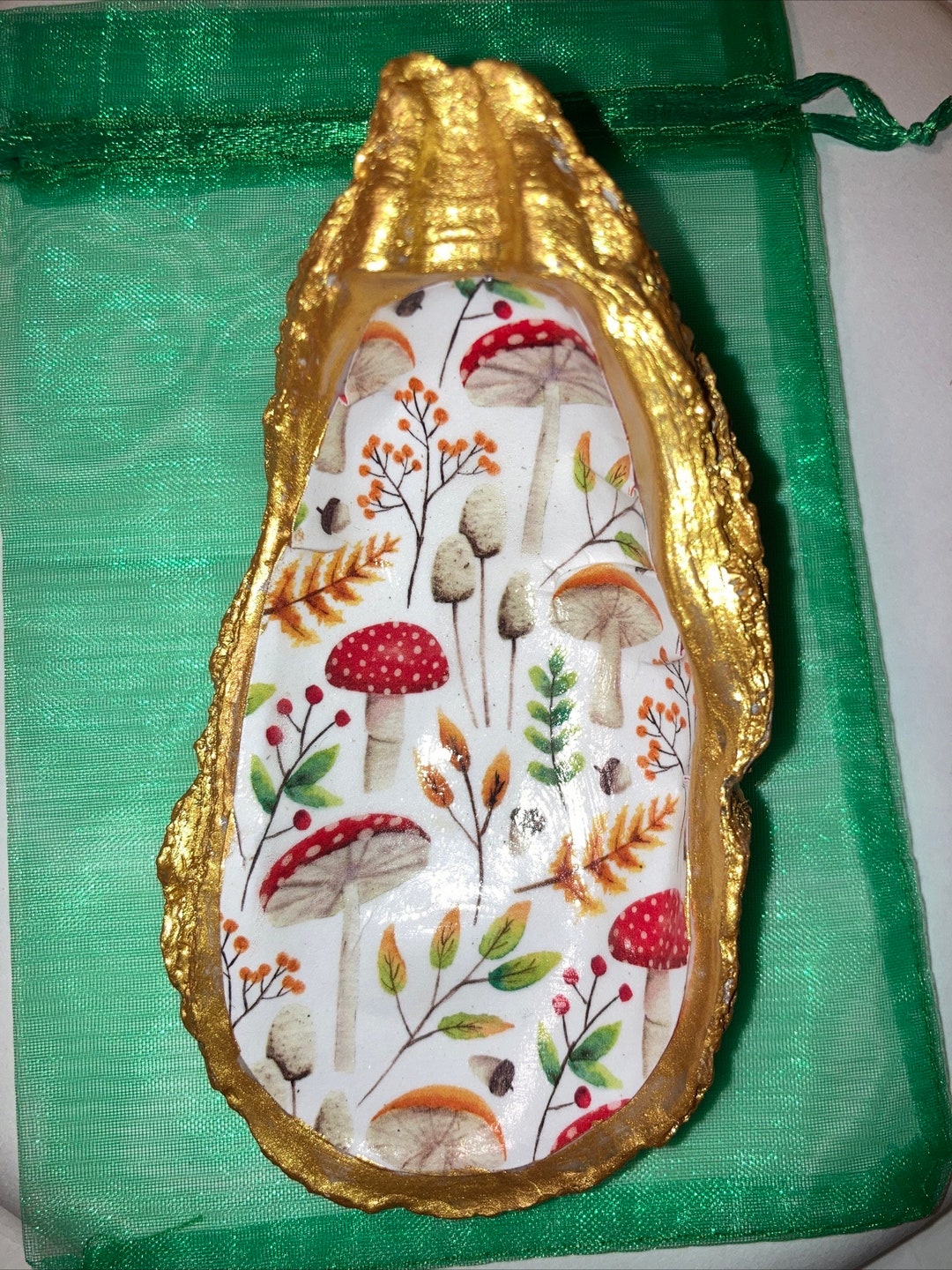 Mushroom Upcycled Oyster Shell Jewelry Dish Trinkets Nature Woodland ...