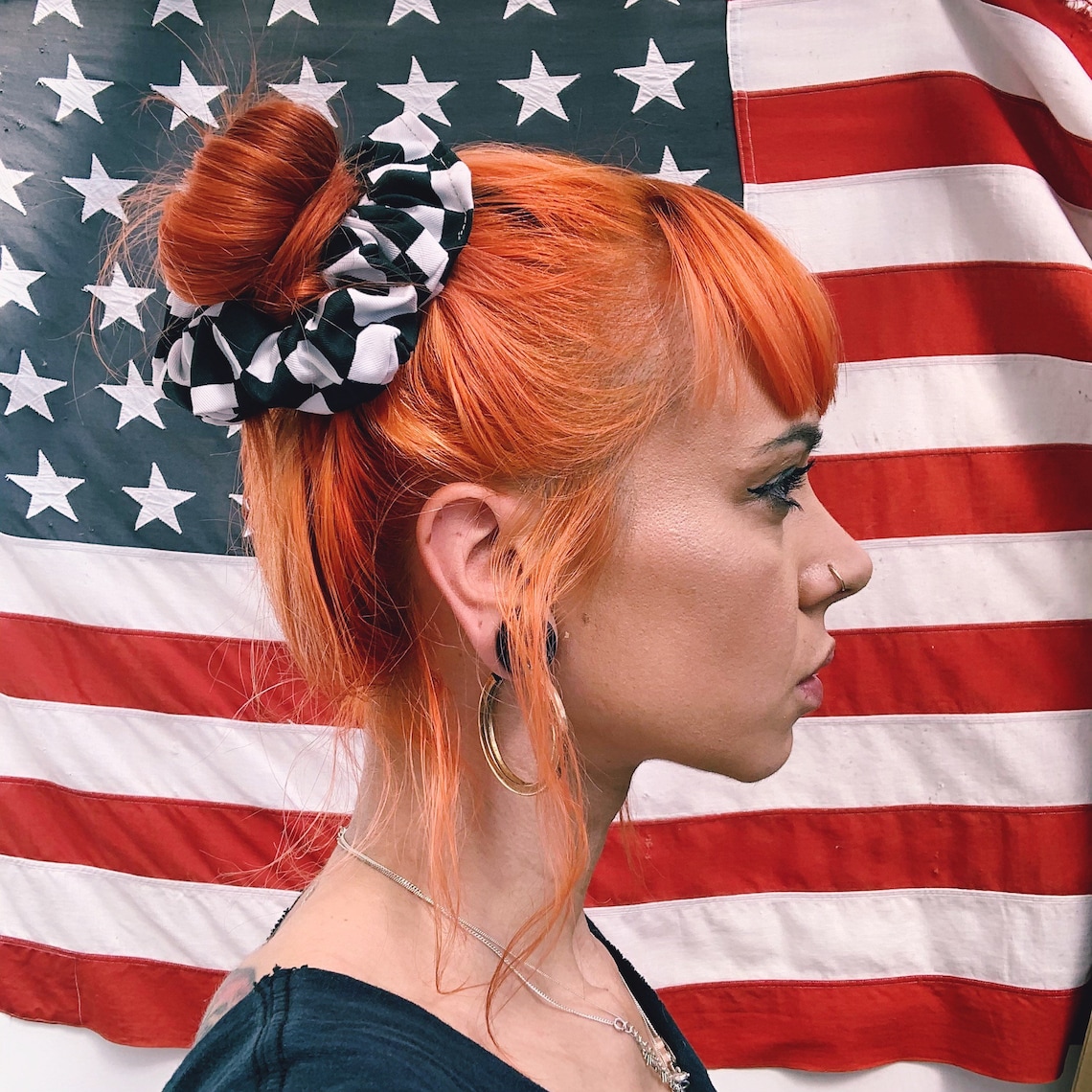 Black and White Checkerboard Print Hair Scrunchie / Hairband - Etsy