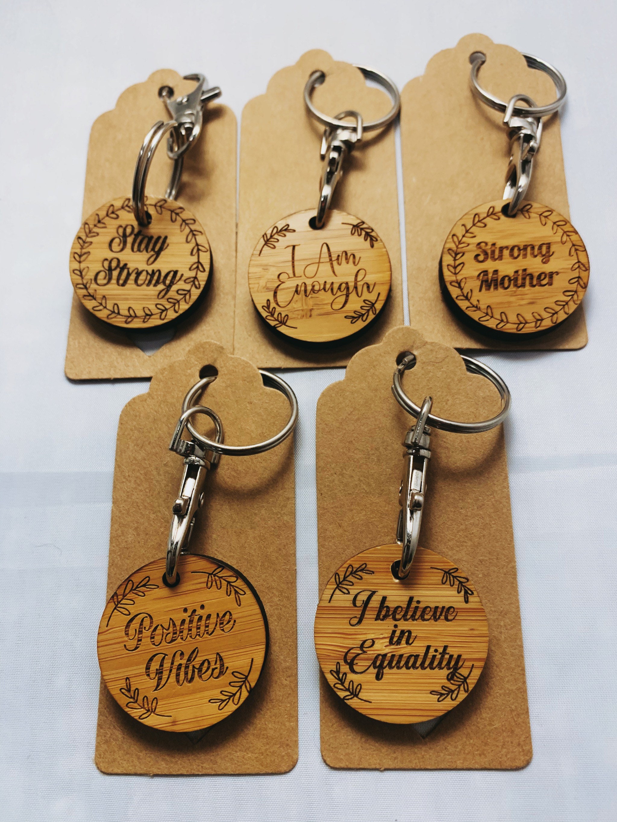 Stay Strong Positive Message Bamboo Keyring - Etsy UK