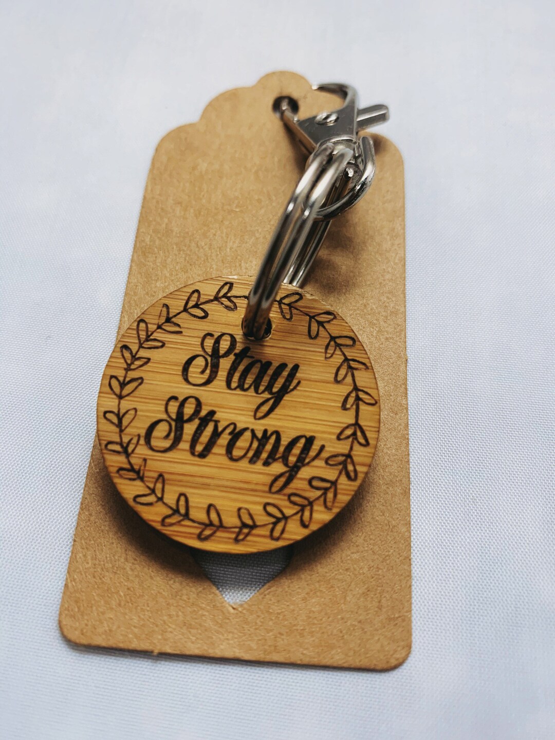 Stay Strong Positive Message Bamboo Keyring - Etsy UK