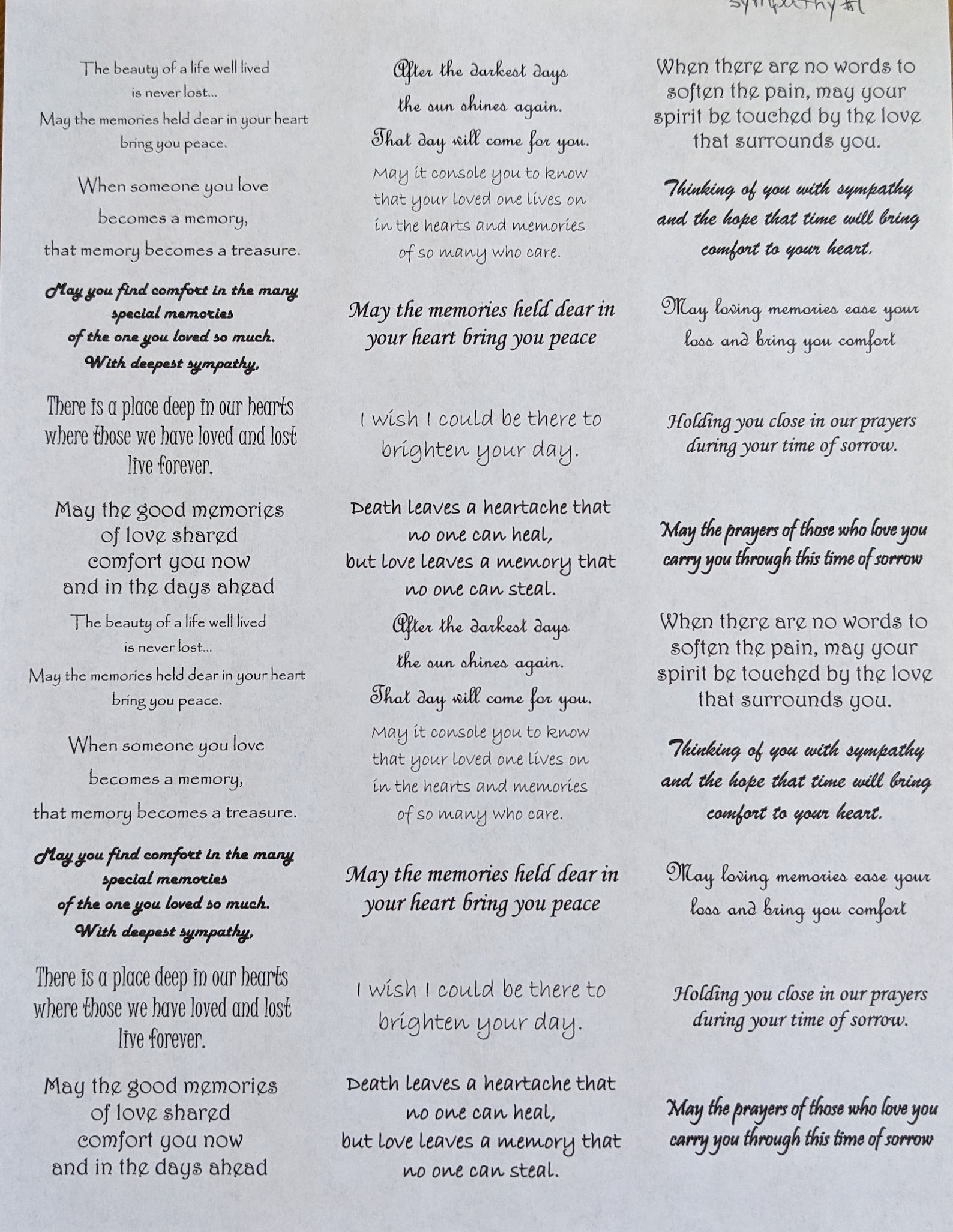 Print Your Own Sympathy Card Sentiments - Etsy