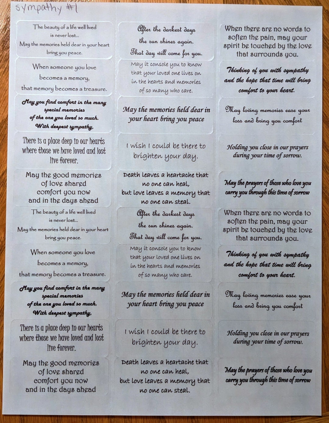 Sympathy Card Sentiment Stickers - Etsy