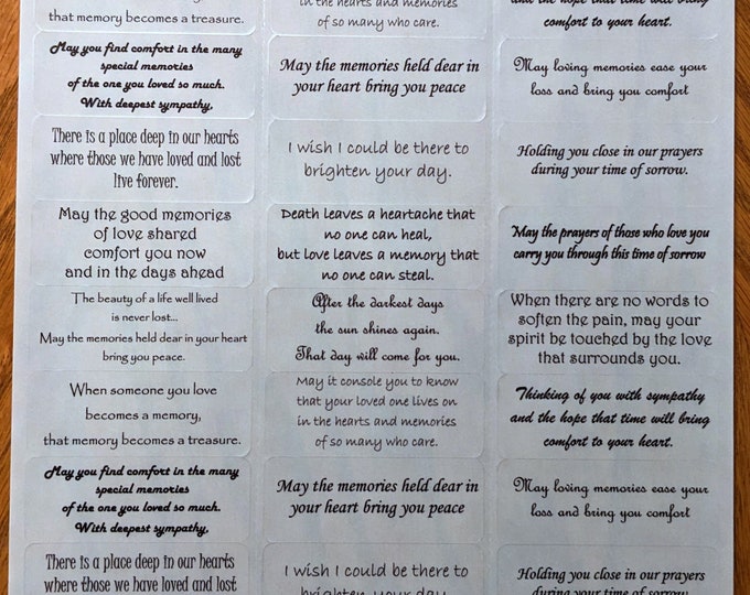 Sympathy Card Sentiment Stickers - Etsy