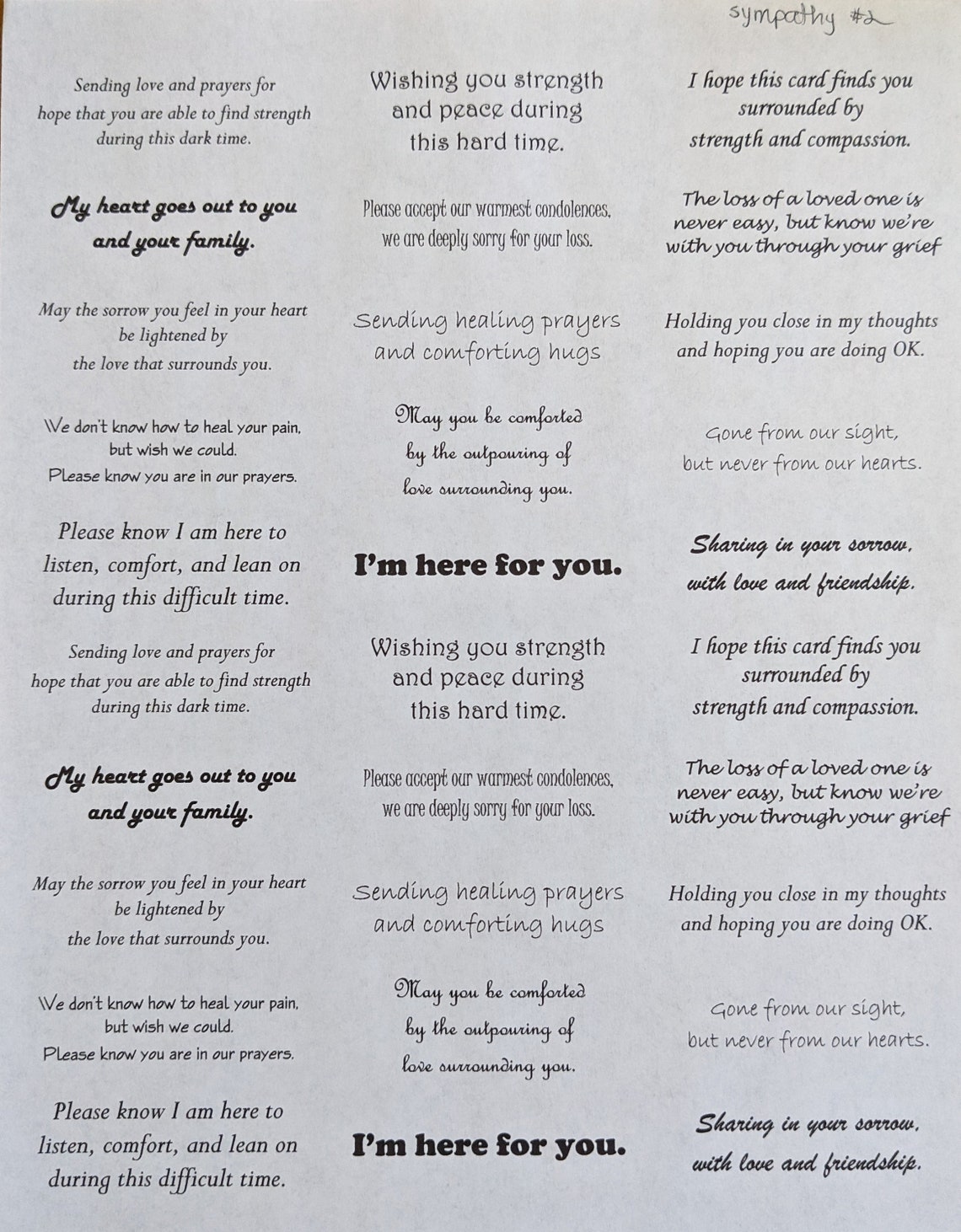 Print Your Own Sympathy Card Sentiments - Etsy