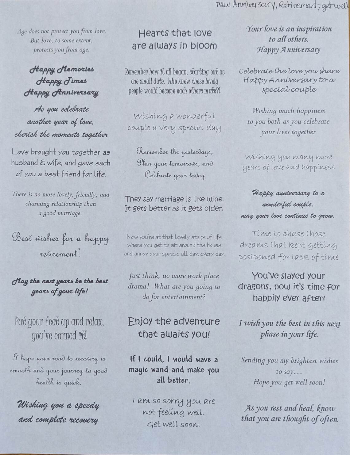 Print Your Own Variety Card Sentiments - Etsy