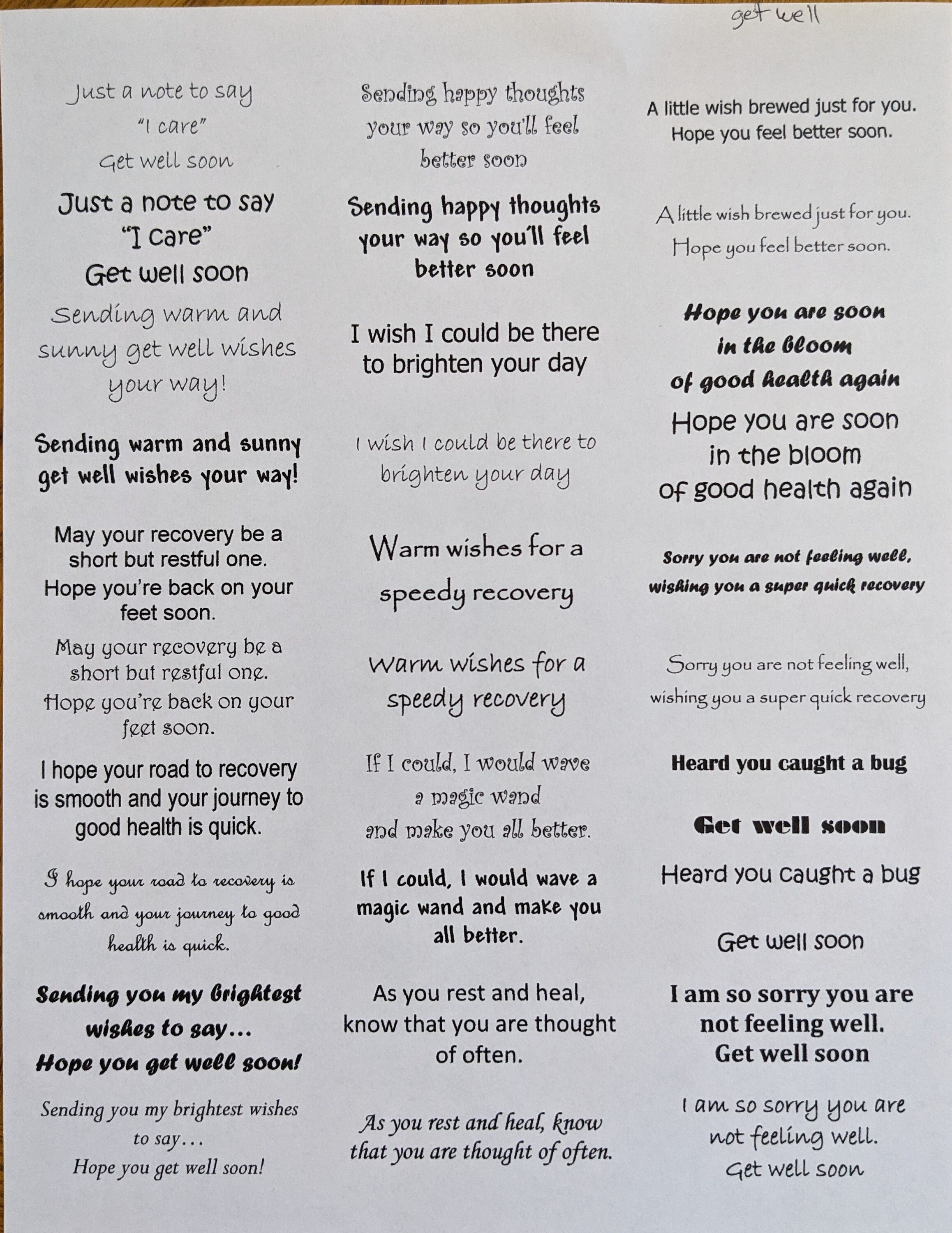 Print Your Own Get Well Card Sentiments - Etsy