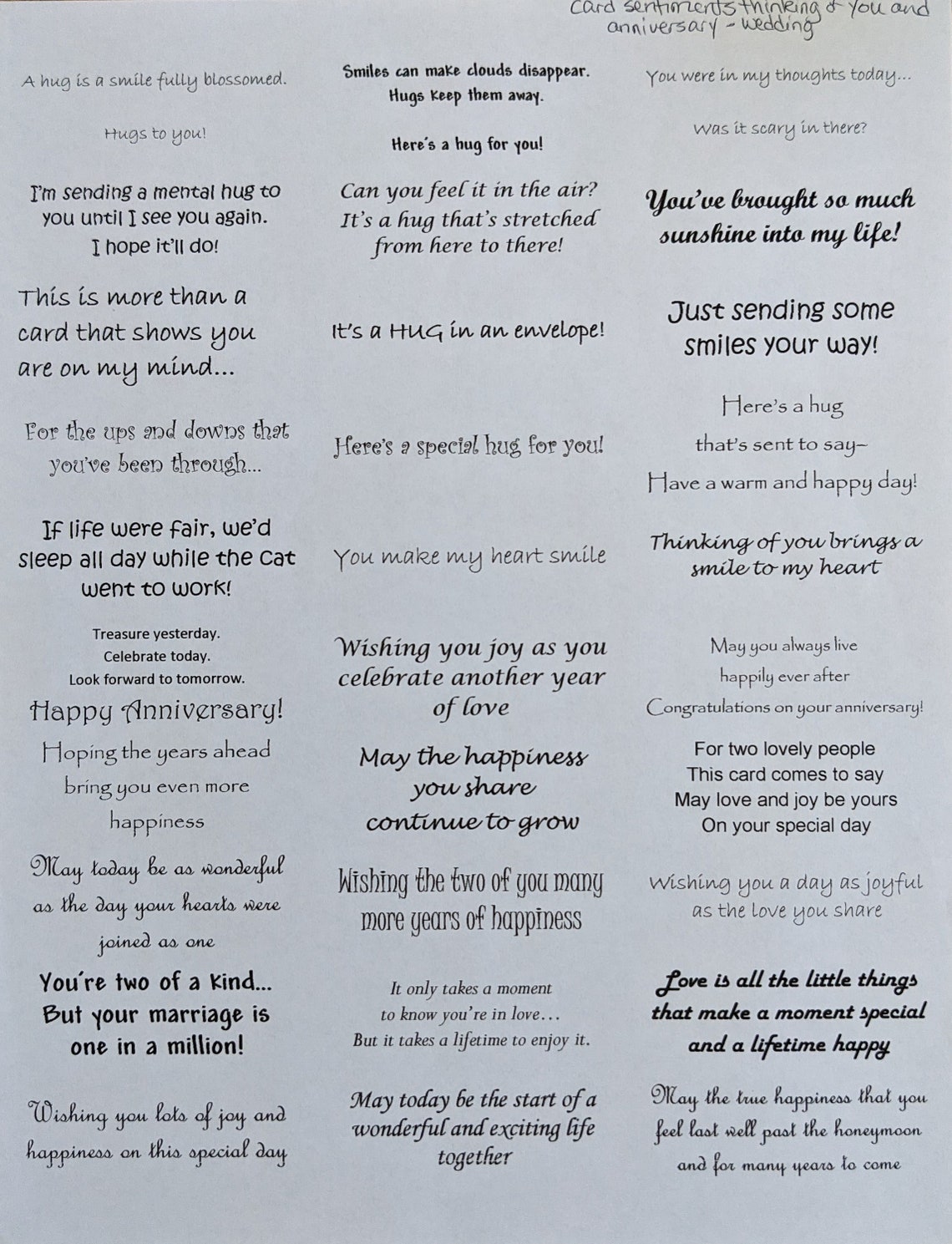 Print Your Own Variety Card Sentiments - Etsy