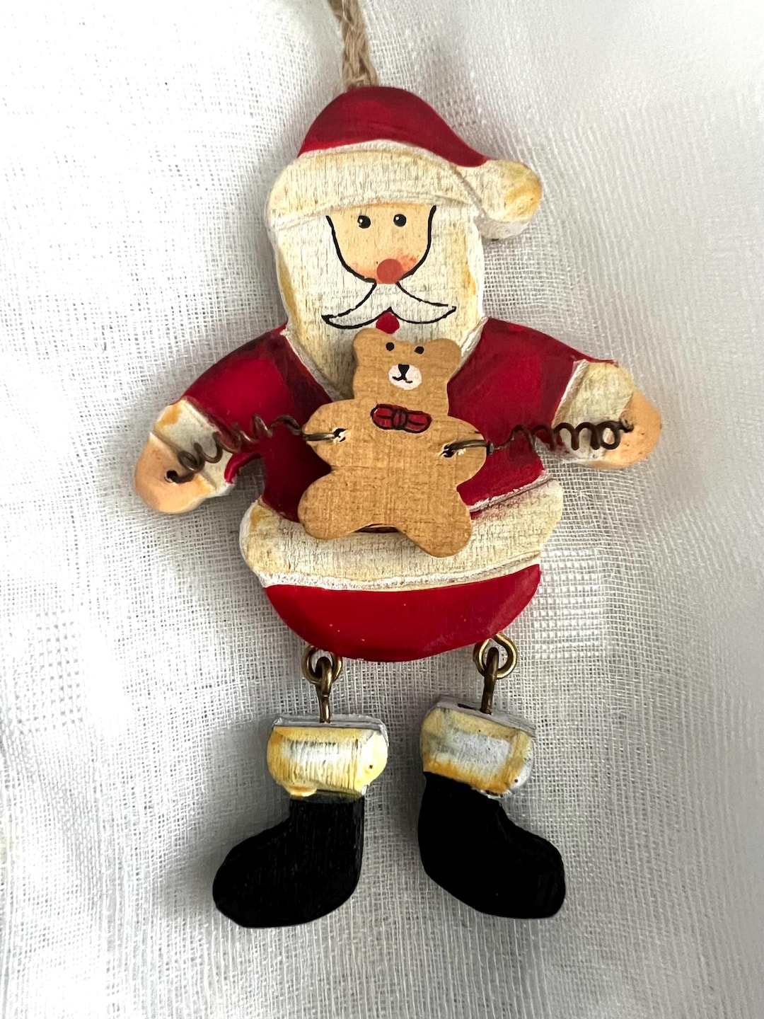 Adorable Vintage Wooden Jointed Folk Art Wooden Santa Claus Ornament ...