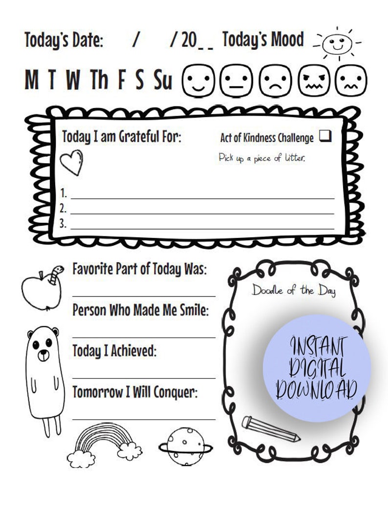 Printable 3 Minute Gratitude Journal for Kids Print and Use - Etsy