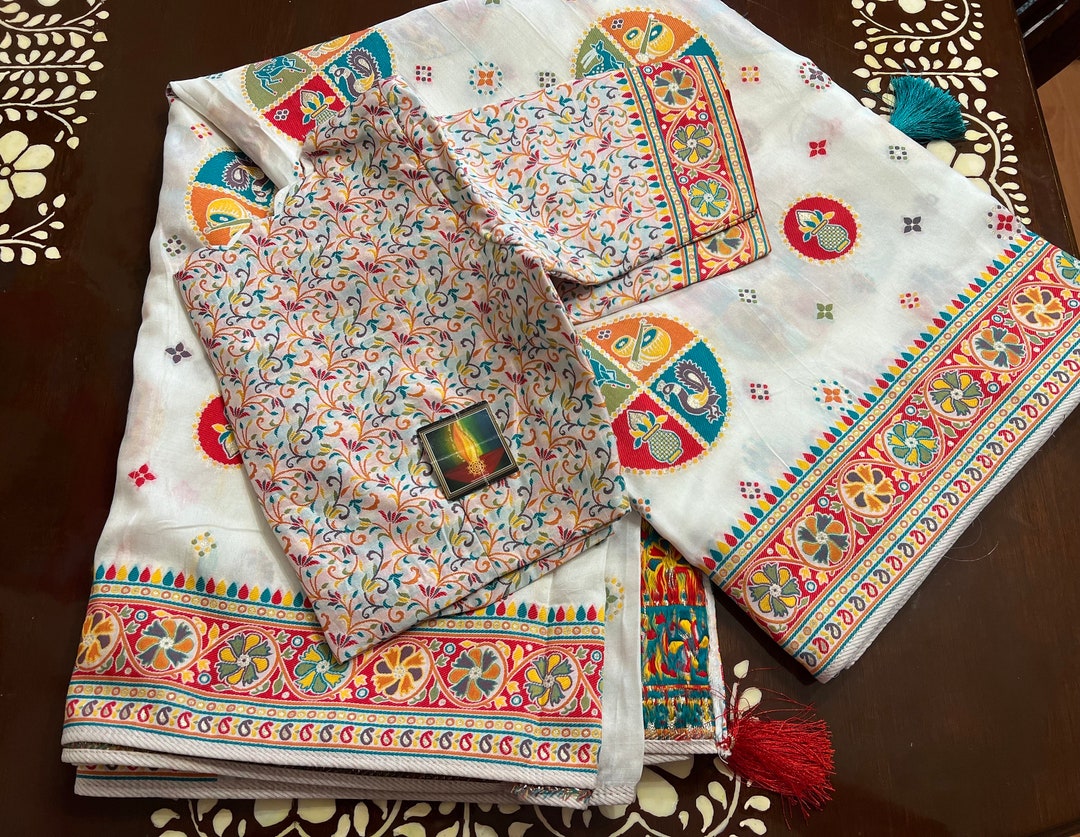 Beautiful New Moonga Silk Saree,traditional Work, Designer Stitched Blouse, Indian Designer ...