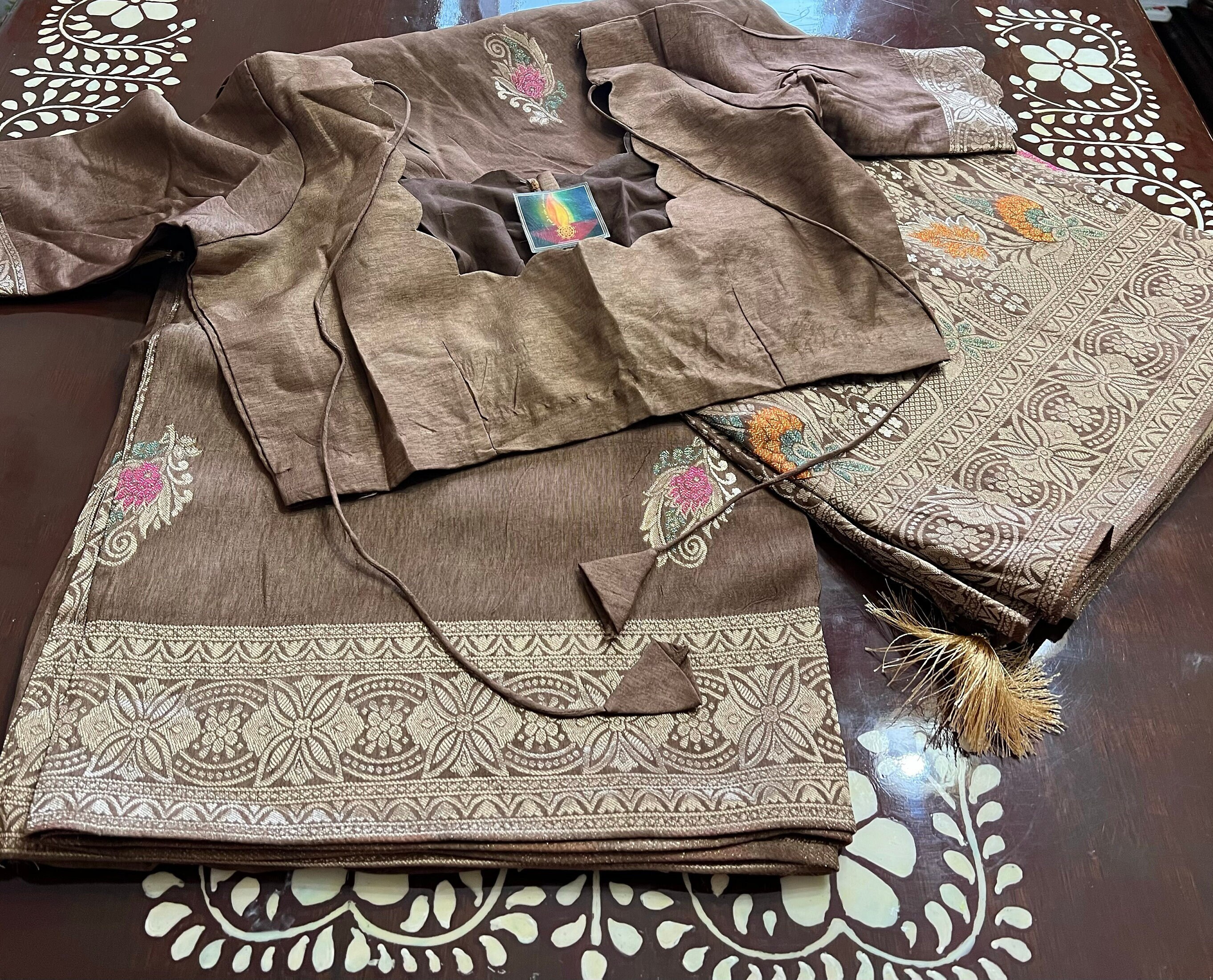 Beautiful New Moonga Silk Saree,bandini Work, Designer Stitched Blouse, Indian Designer Saree ...