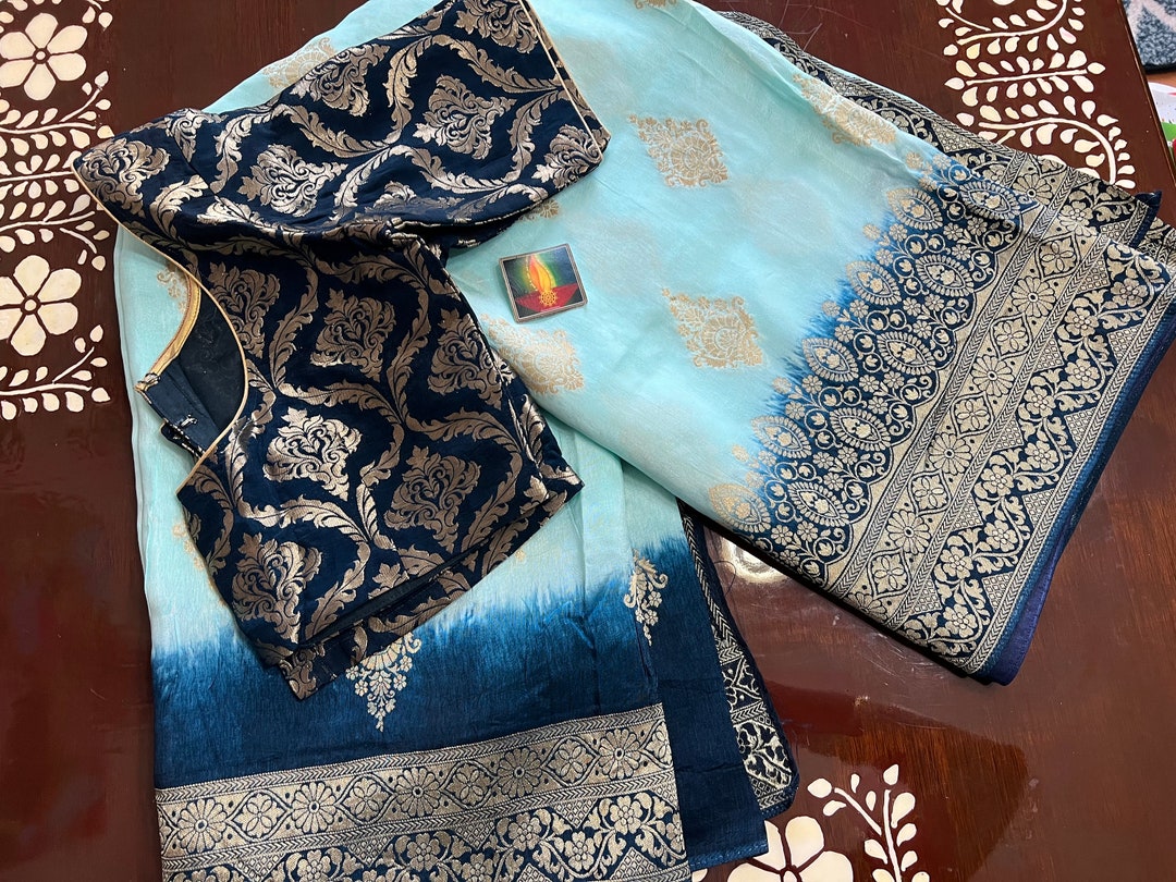 Beautiful New Moonga Silk Saree With Designer Stitched Blouse Indian