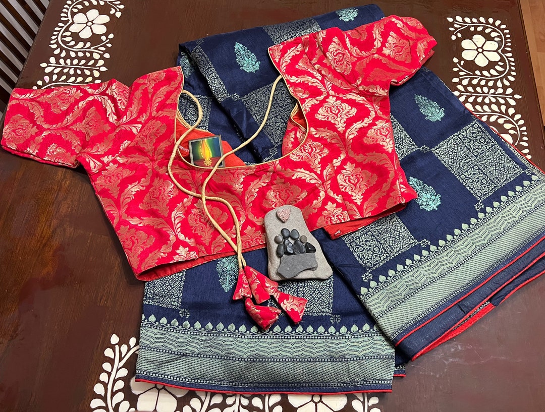 Beautiful New Moonga Silk Saree With Designer Stitched Blouse, Indian Designer Saree, Gift for ...