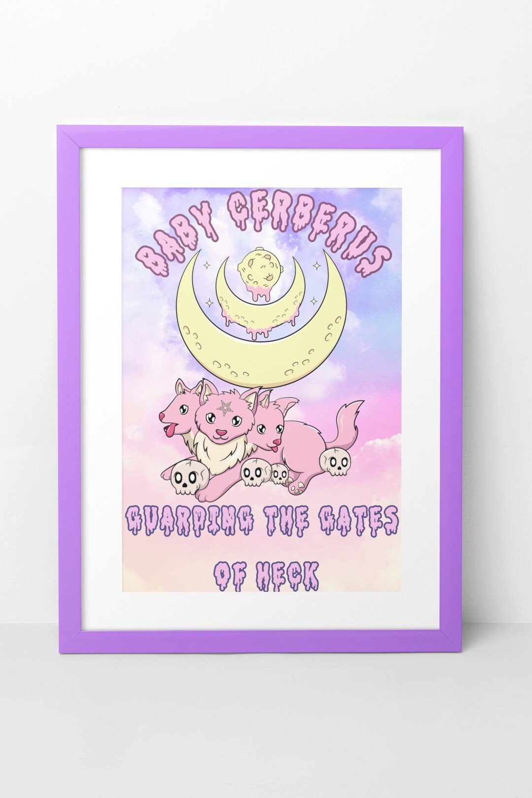 Kawaii Baby Cerberus Wall Art - Cute Mythical Creature Guarding the ...