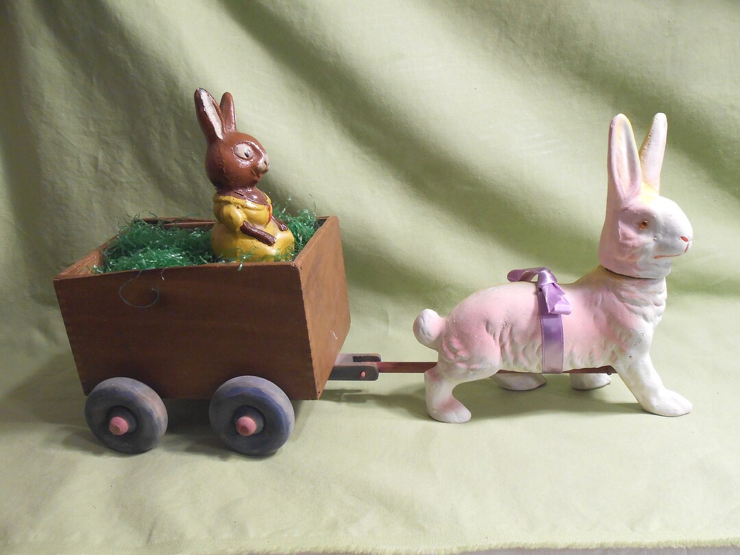 German Easter Bunny Rabbit Pulling Cart With Buuny Inside Germany ...