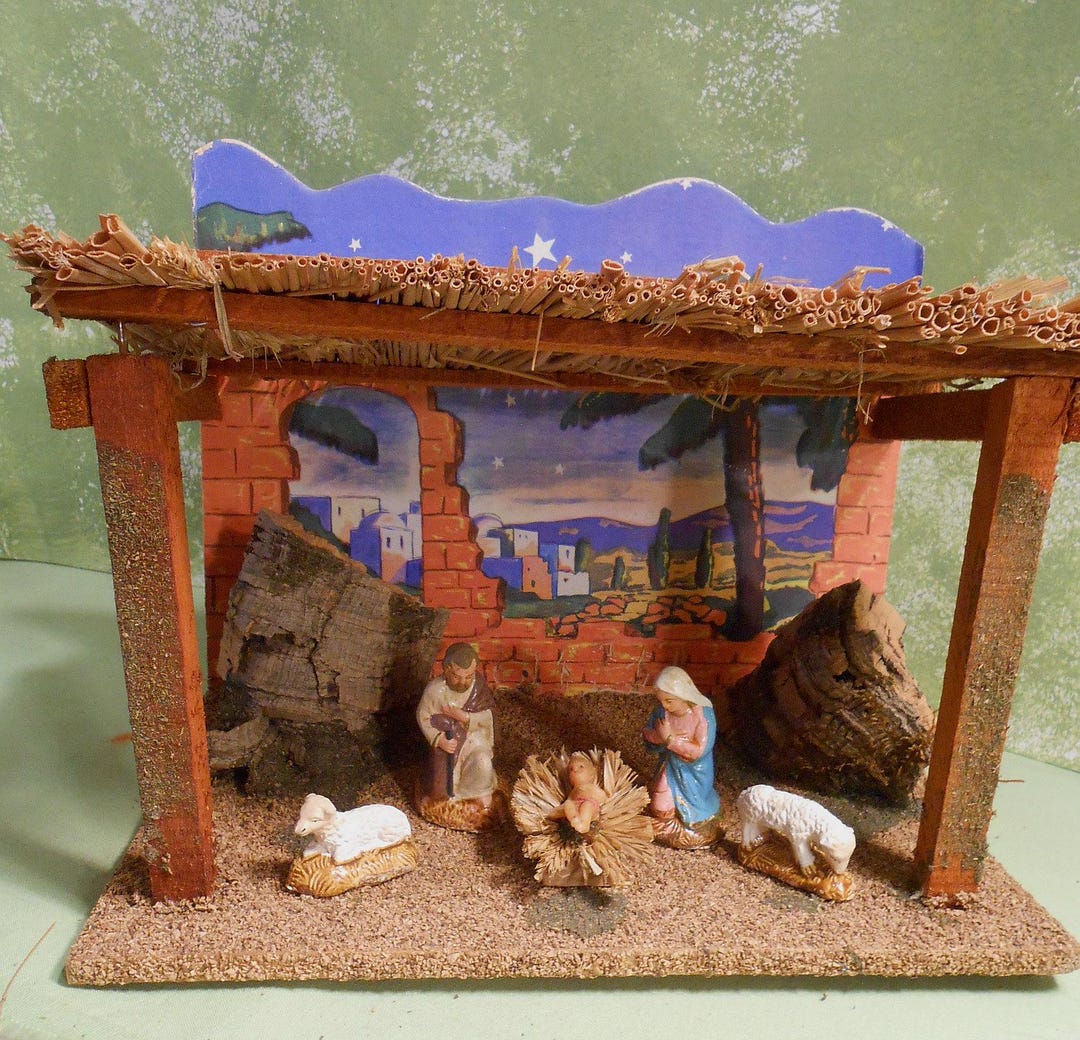 Early French Putz Nativity Set With Box Papier-mache, France, Wax Baby ...