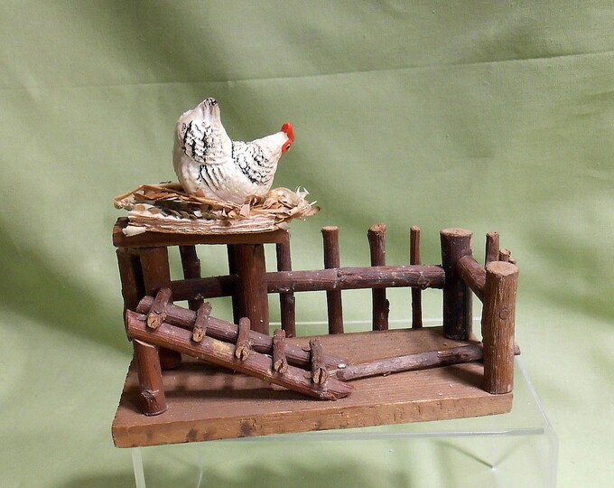 Vintage Putz Germany Chicken Nesting in Wood Chicken Perch, Coop - Etsy