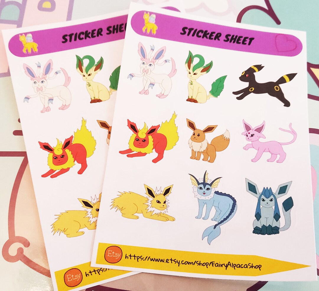 Eeveelution Pokemon Colorful Sticker Sheet Matte Kiss Cut Kawaii Gamer ...