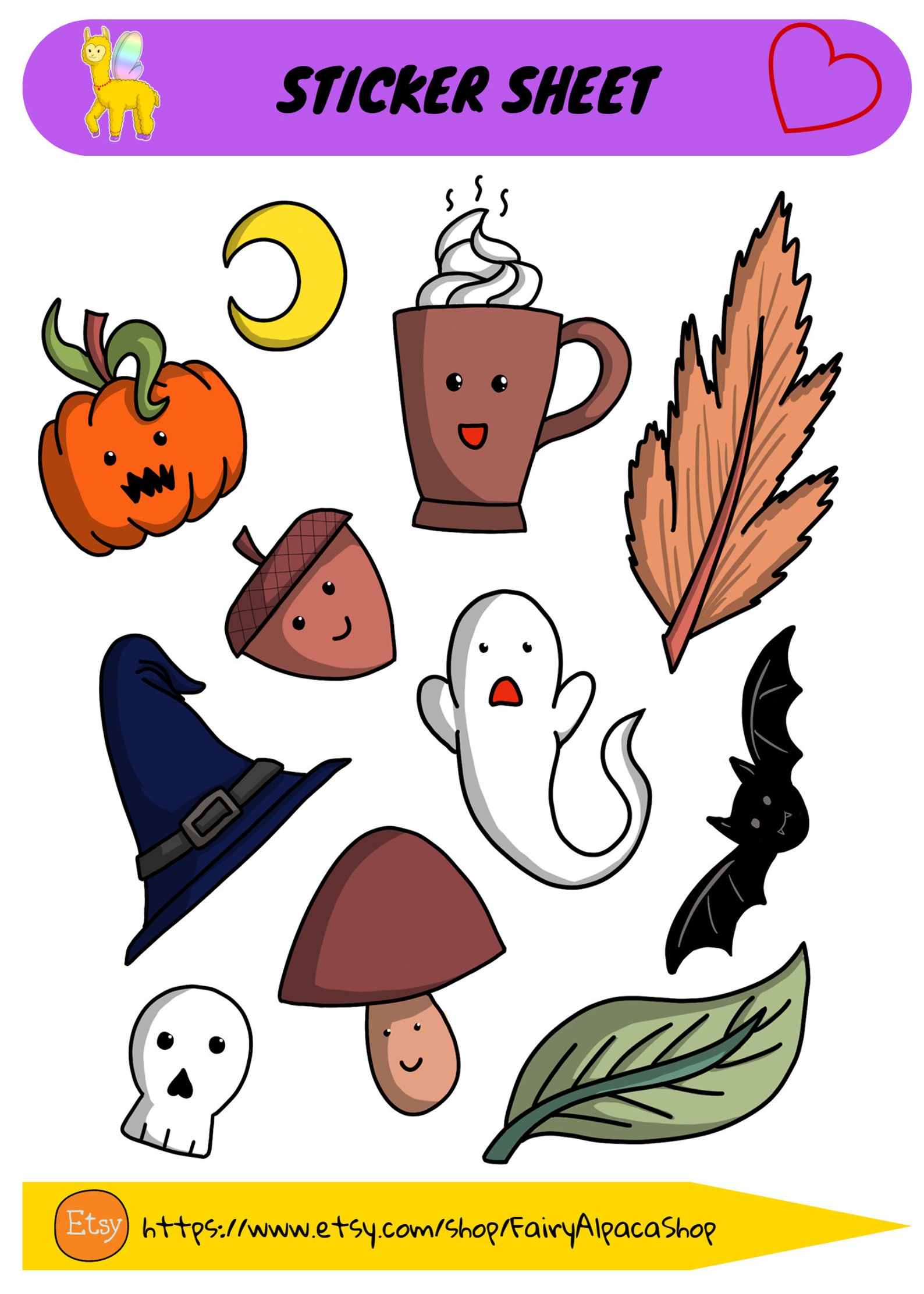 Autumn Halloween Sticker Sheet Kiss Cut Stickers Pumpkin Witch Mushroom ...