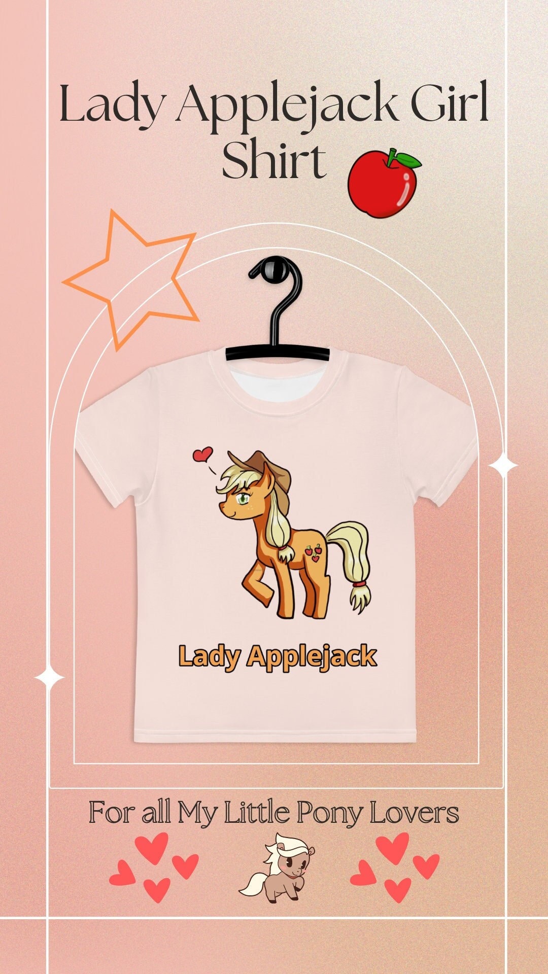 My Little Pony Lady Applejack Animal Girls Shirt Kids Crew Neck T-shirt ...