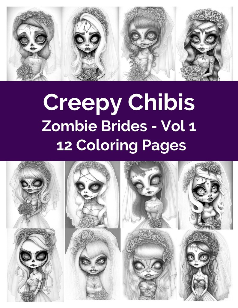 Creepy Chibis Zombie Brides Vol 1 Grayscale Coloring Book - Etsy