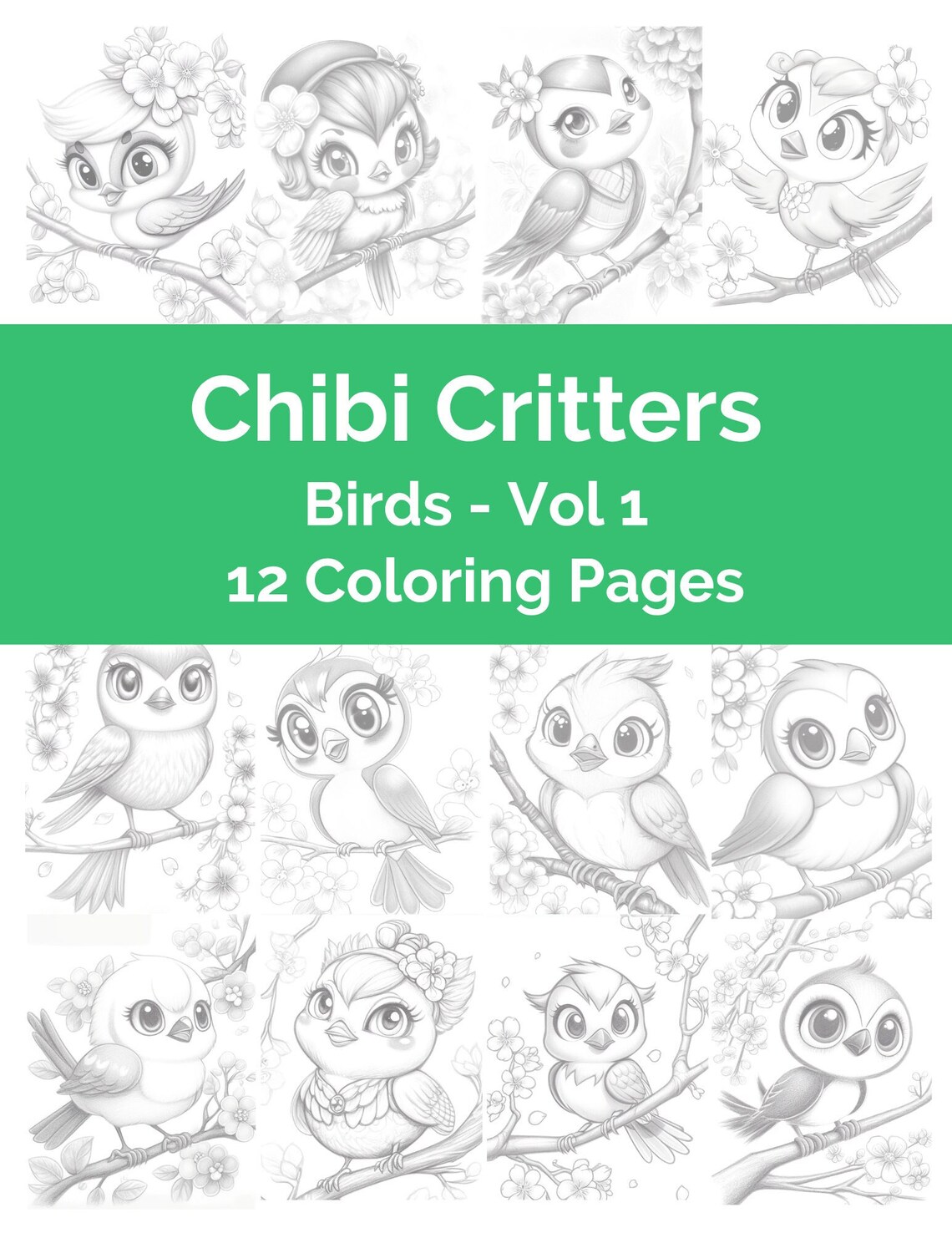 Chibi Critters Birds Vol 1 Printable Coloring Pages for - Etsy