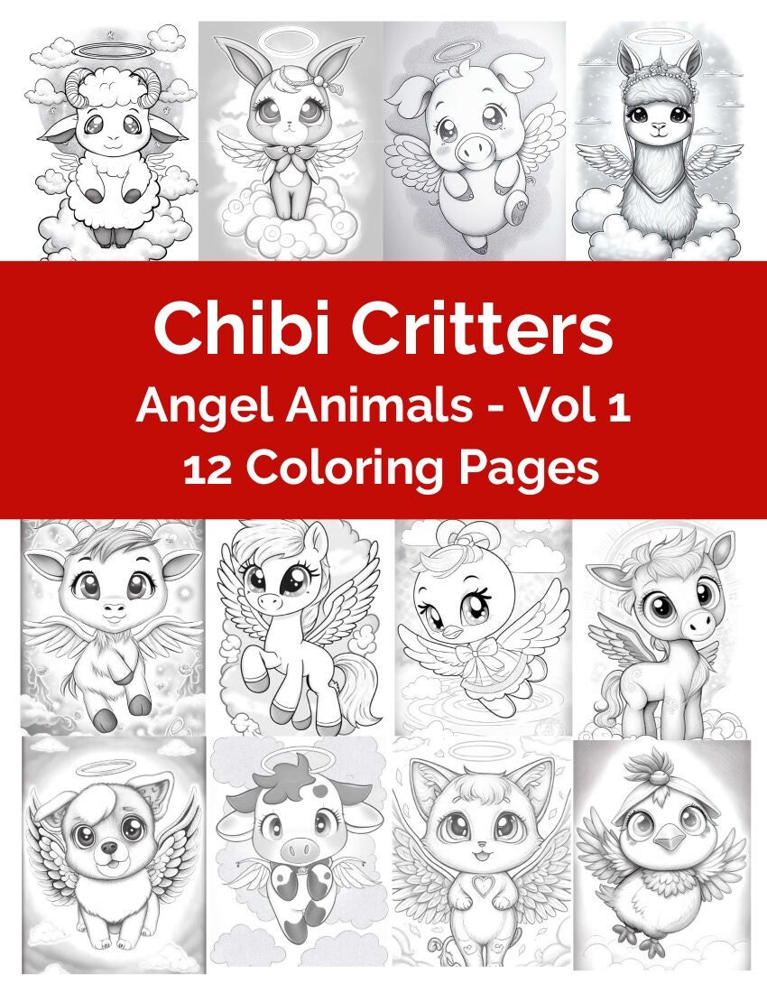 Chibi Critters Angel Animals Vol 1 Grayscale Coloring - Etsy