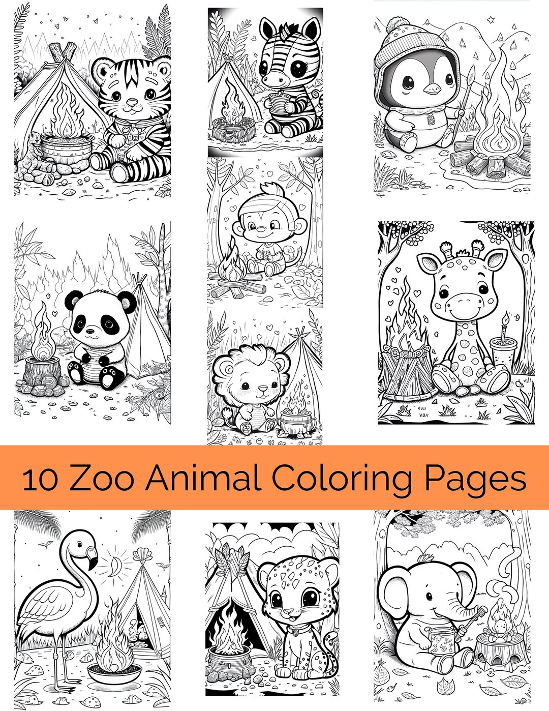 Zoo Animal Coloring Pages Camping 10 Grayscale Coloring Page Printable ...