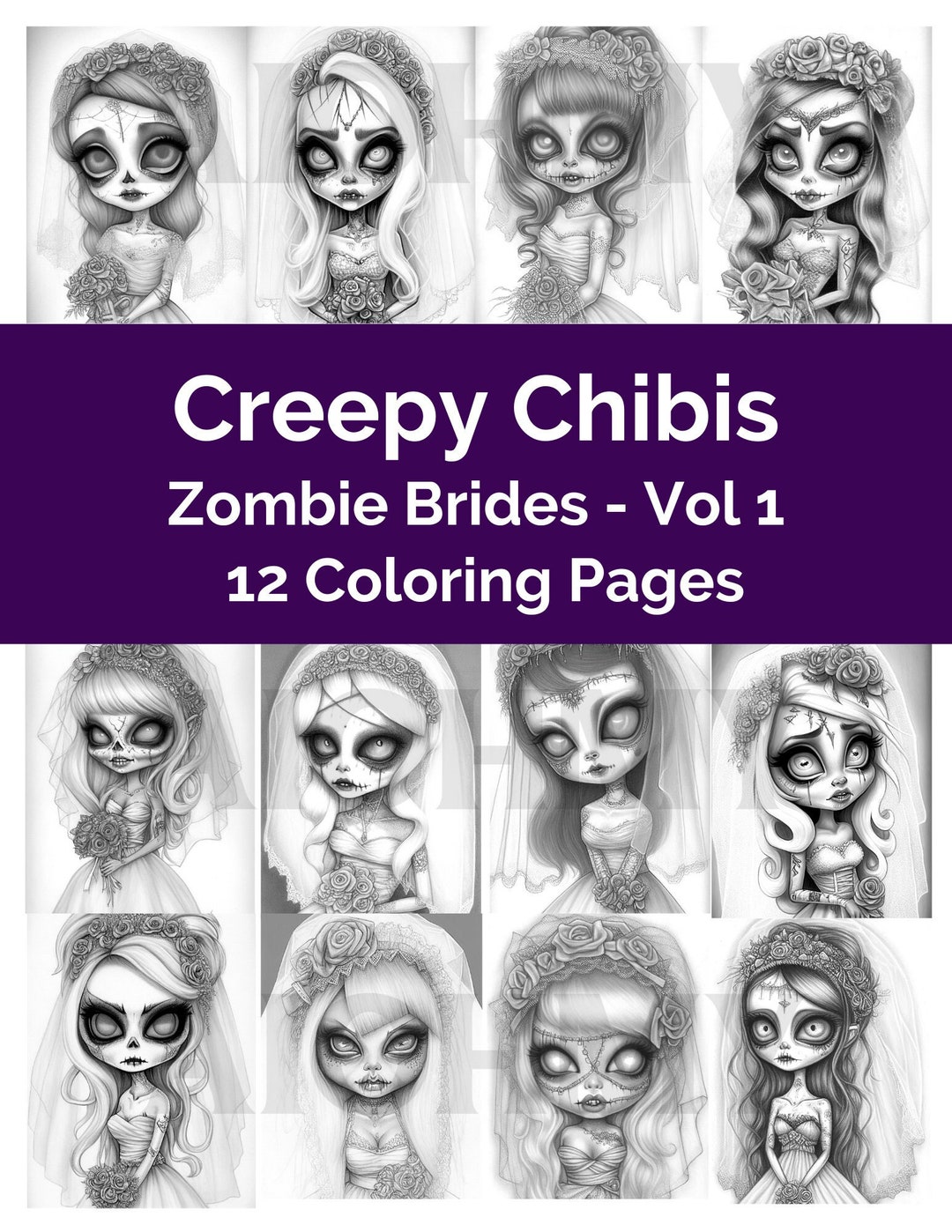 Creepy Chibis Zombie Brides Vol 1 Printable Coloring Pages for Adults ...