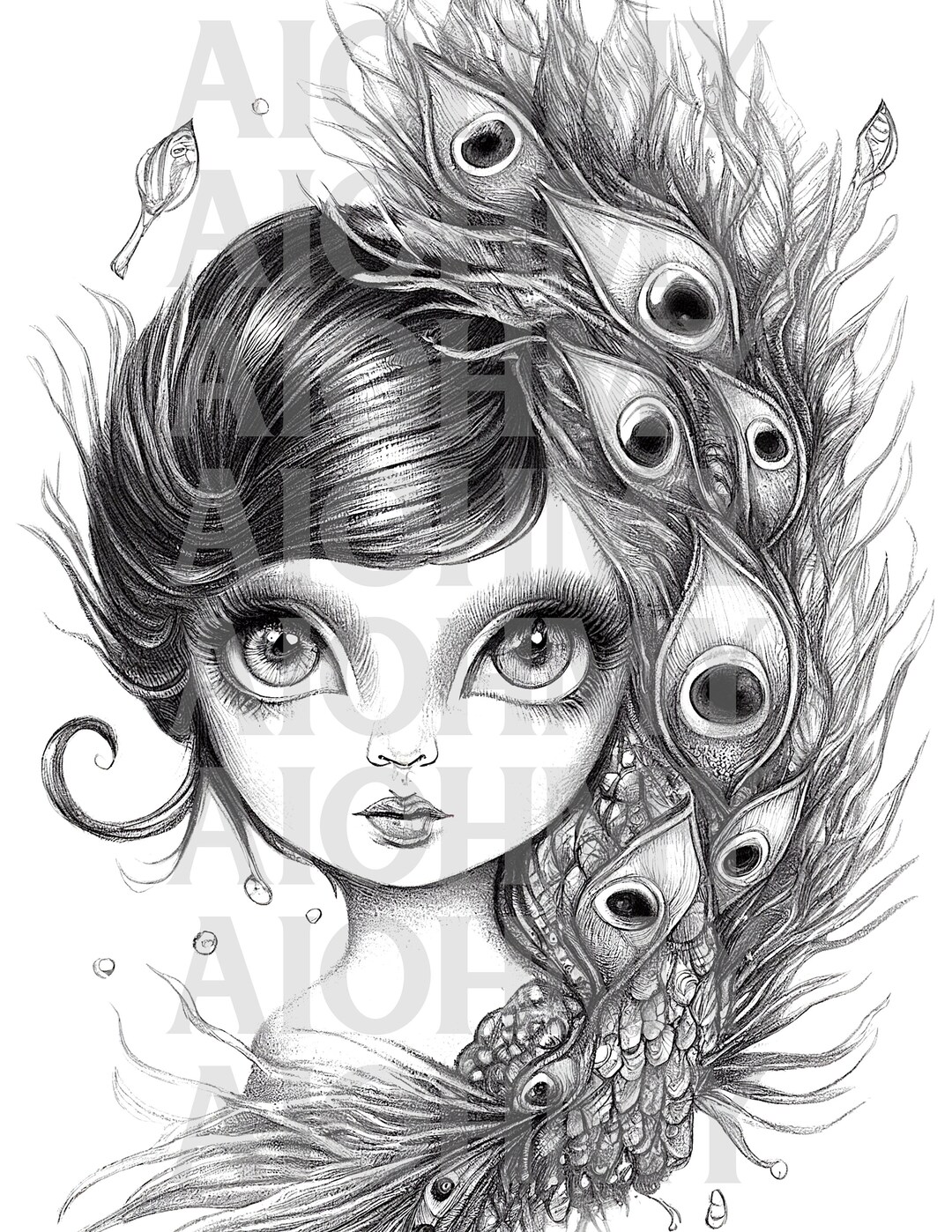 Chibi Cuties - Peacock Anime - Grayscale Coloring Page Printable for ...