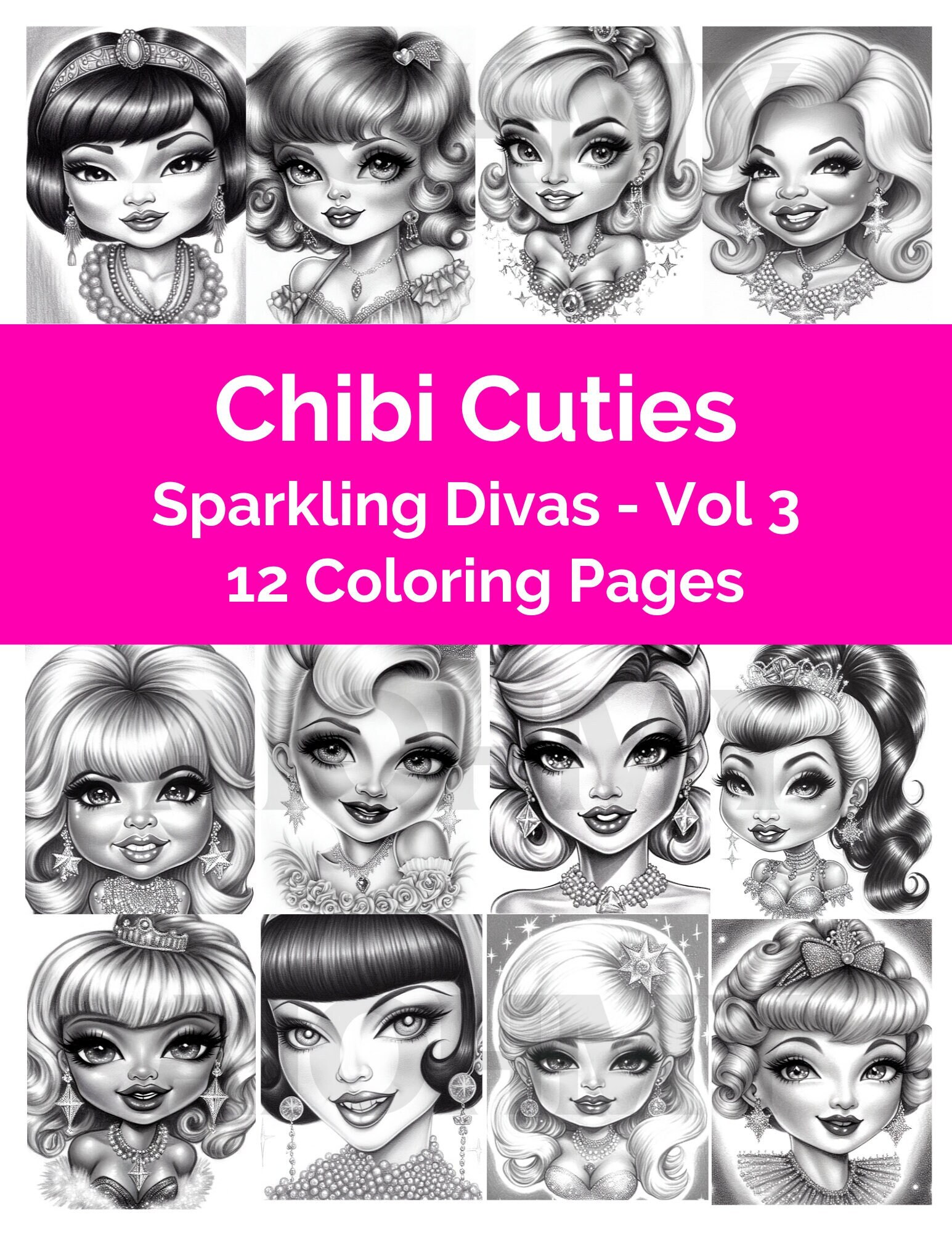 Chibi Cuties Sparkling Divas Vol 3 Printable Coloring Pages for Adults ...