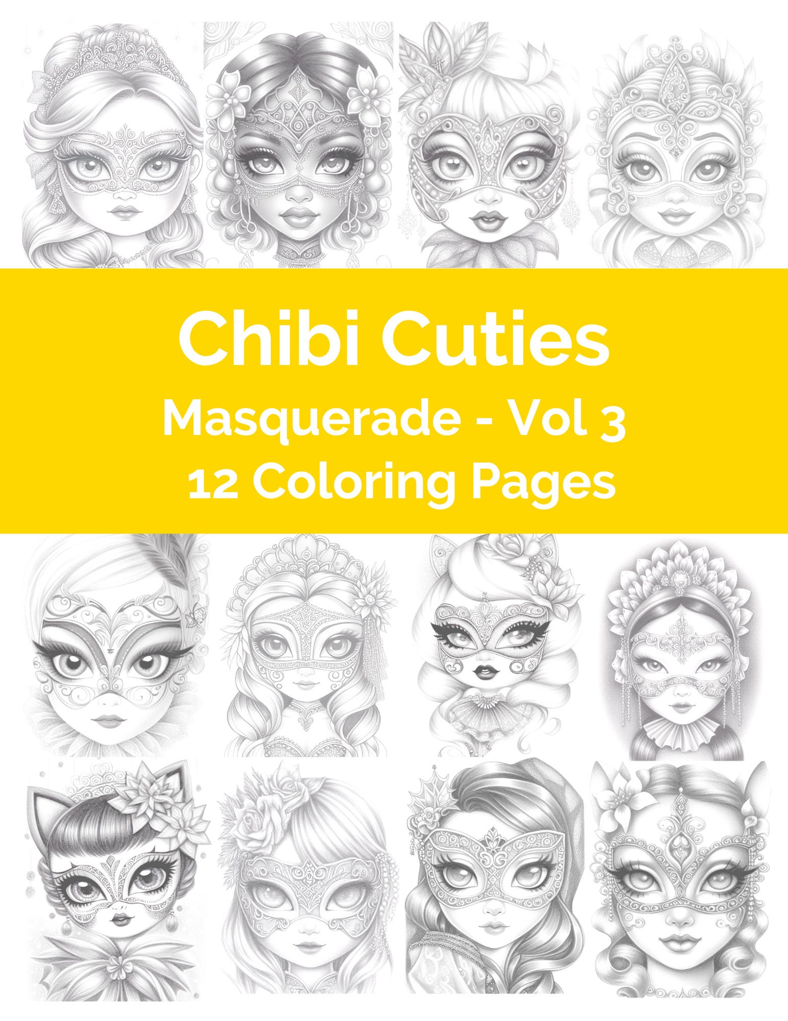 Chibi Cuties Masquerade Vol 3 Printable Coloring Pages for - Etsy