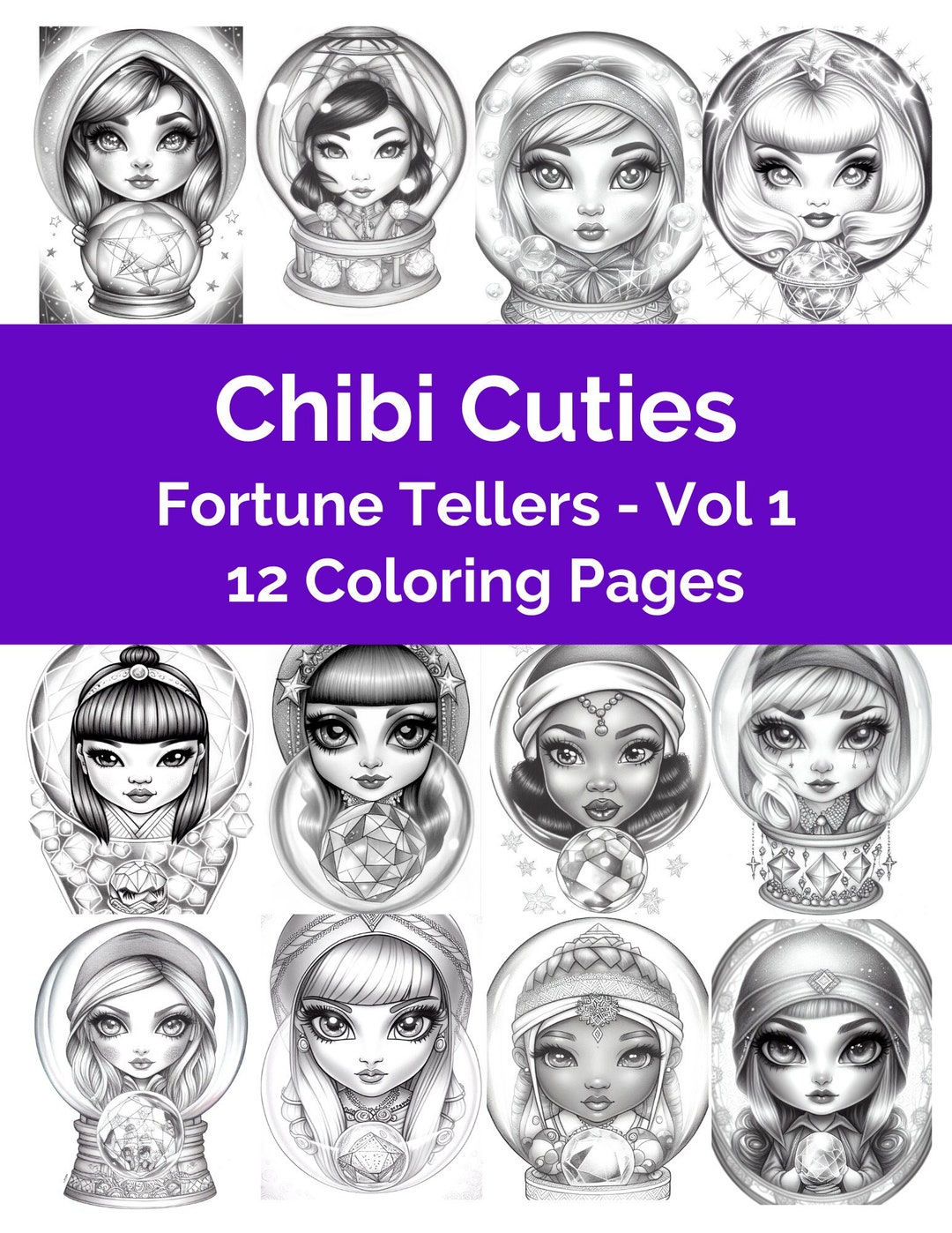 Chibi Cuties Fortune Tellers Vol 1 Printable Coloring Pages for Adults ...