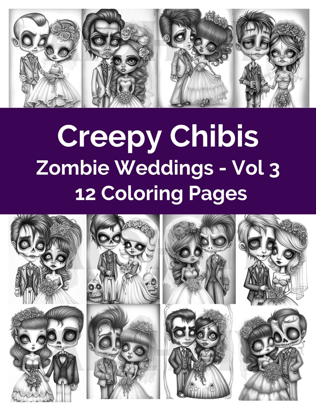Creepy Chibis Zombie Weddings Vol 3 Printable Coloring Pages for Adults PDF Chibi Coloring Pages ...