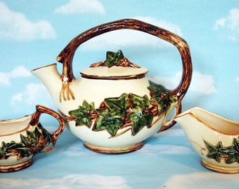 Mccoy Tea Set, Pinecone Pattern Teapot, Vintage Creamer and Sugar ...