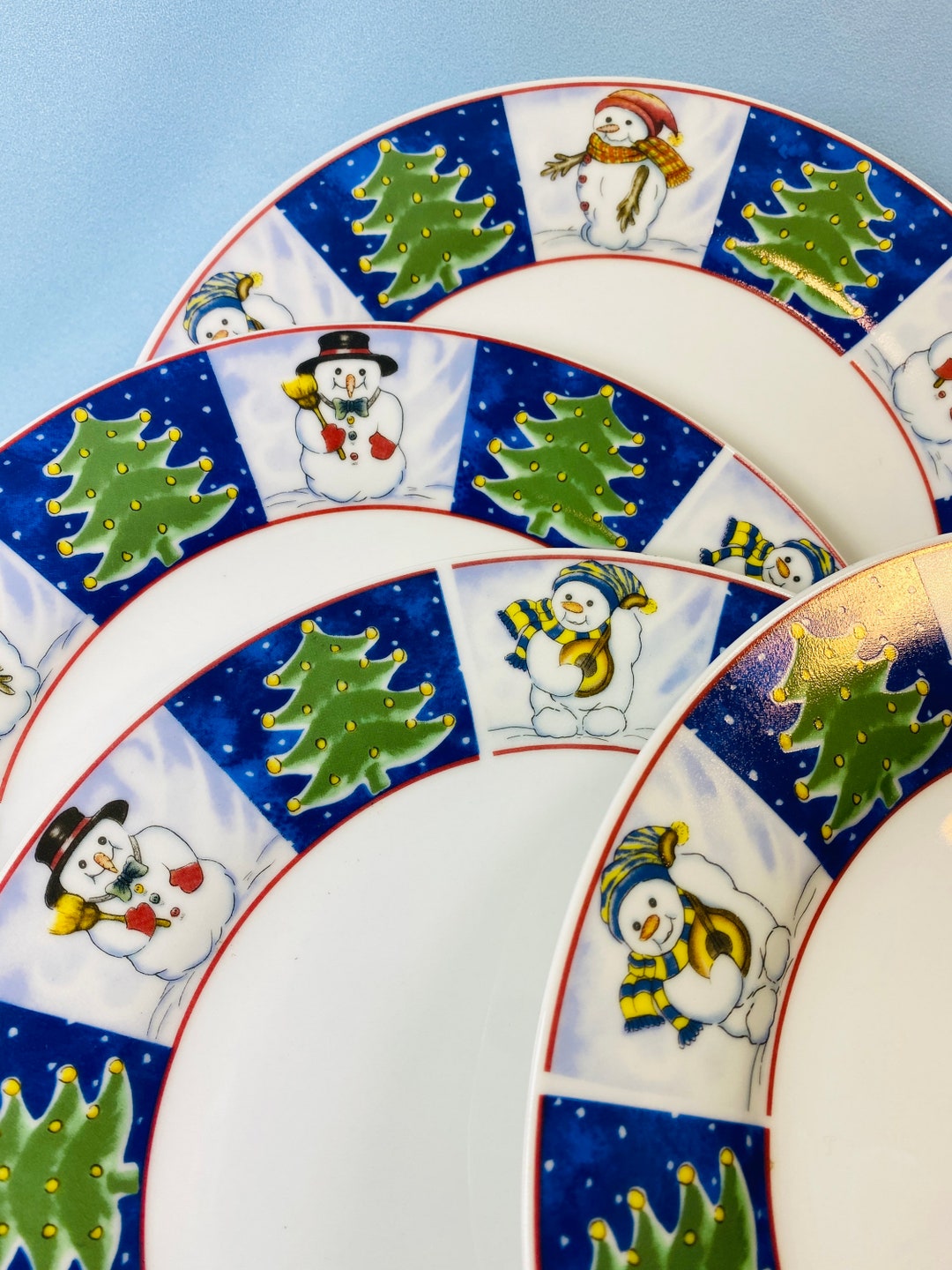 4 Dinner Plates Snowman and Christmas Tree by Royal Norfolk, Holiday ...
