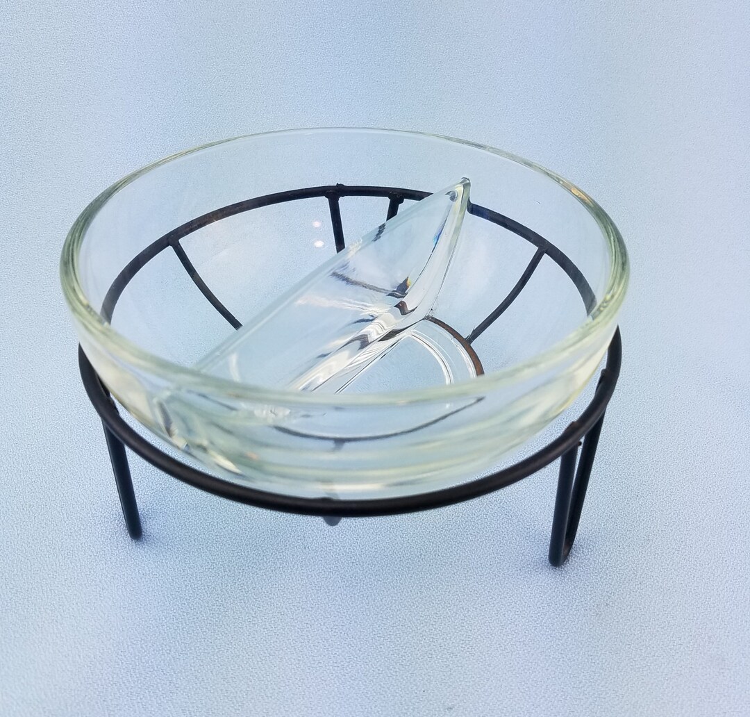 Clear Glass Divided Bowl With Wire Stand Relish Nut Candy - Etsy