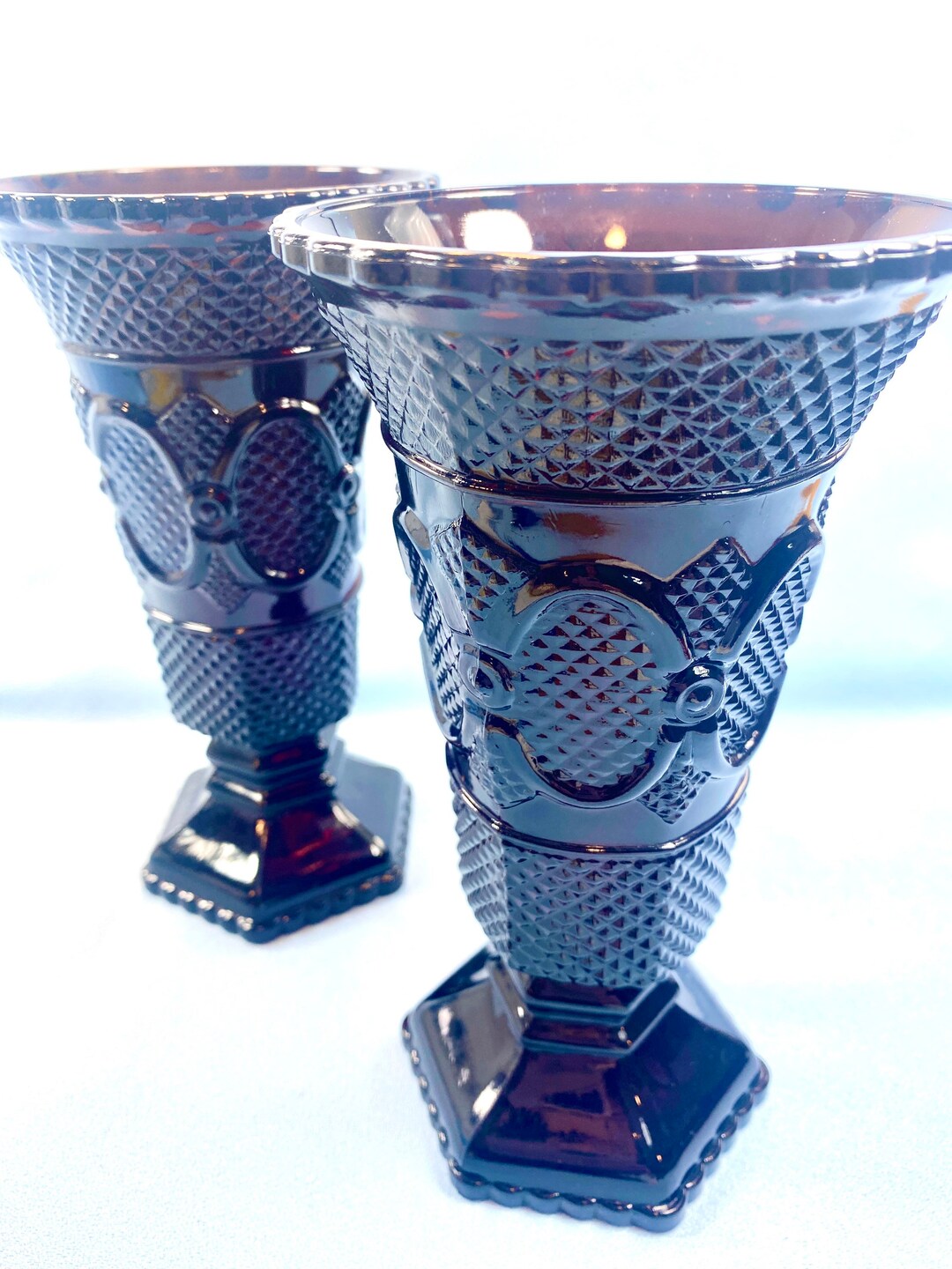 Vases, Two Royal Ruby by Avon, Cape Cod, Red Footed Glass Vases, Gift ...