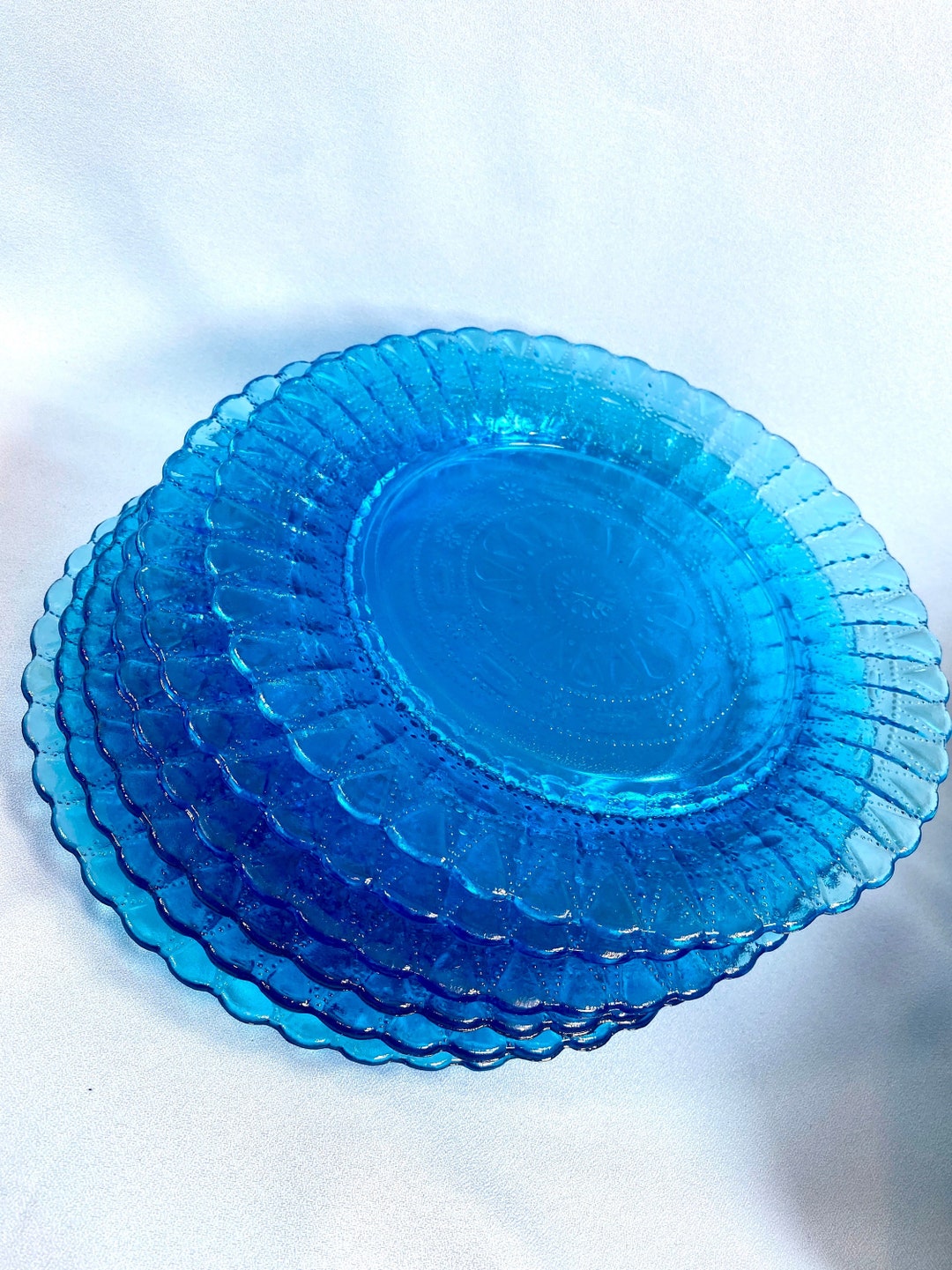 Kemple Wheaton, Lace and Dewdrop Blue, Set of Six Vintage Glass Dishes ...