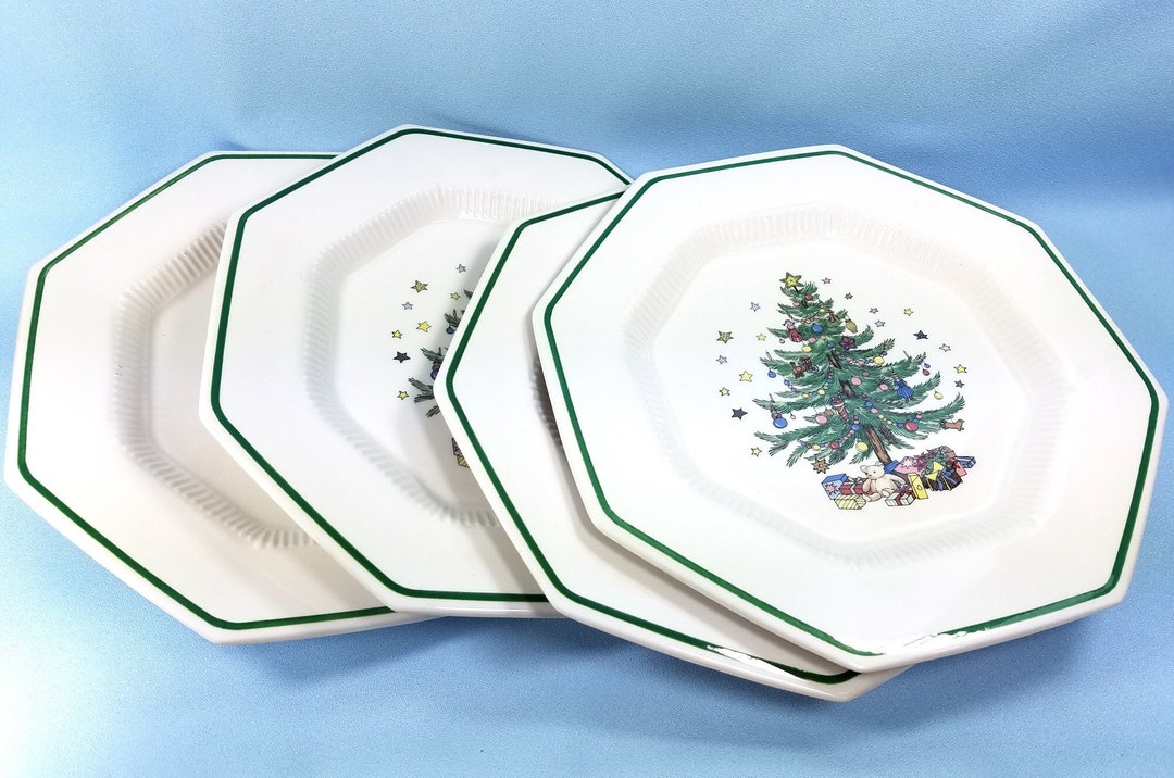Salad Plates, Nikko Christmastime. Set of 4 FOUR Octagonal Christmas ...