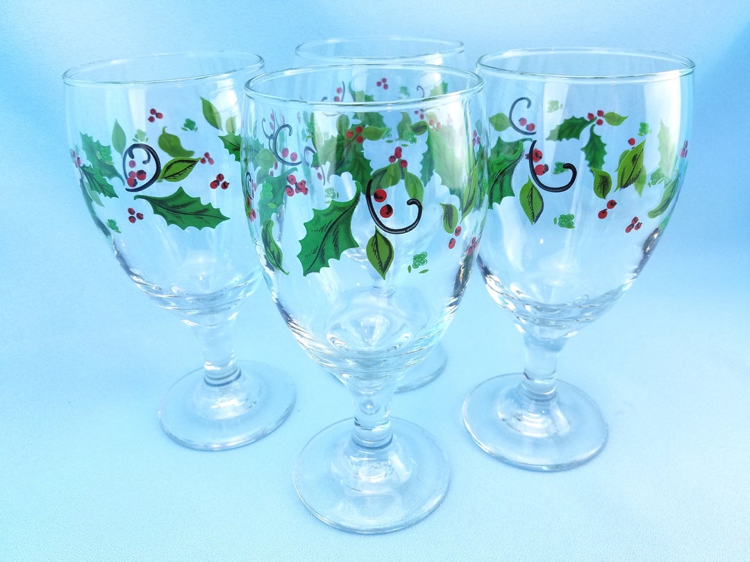 Holiday Holly by Libbey Glass Company, Set of 4 FOUR Red and Green ...