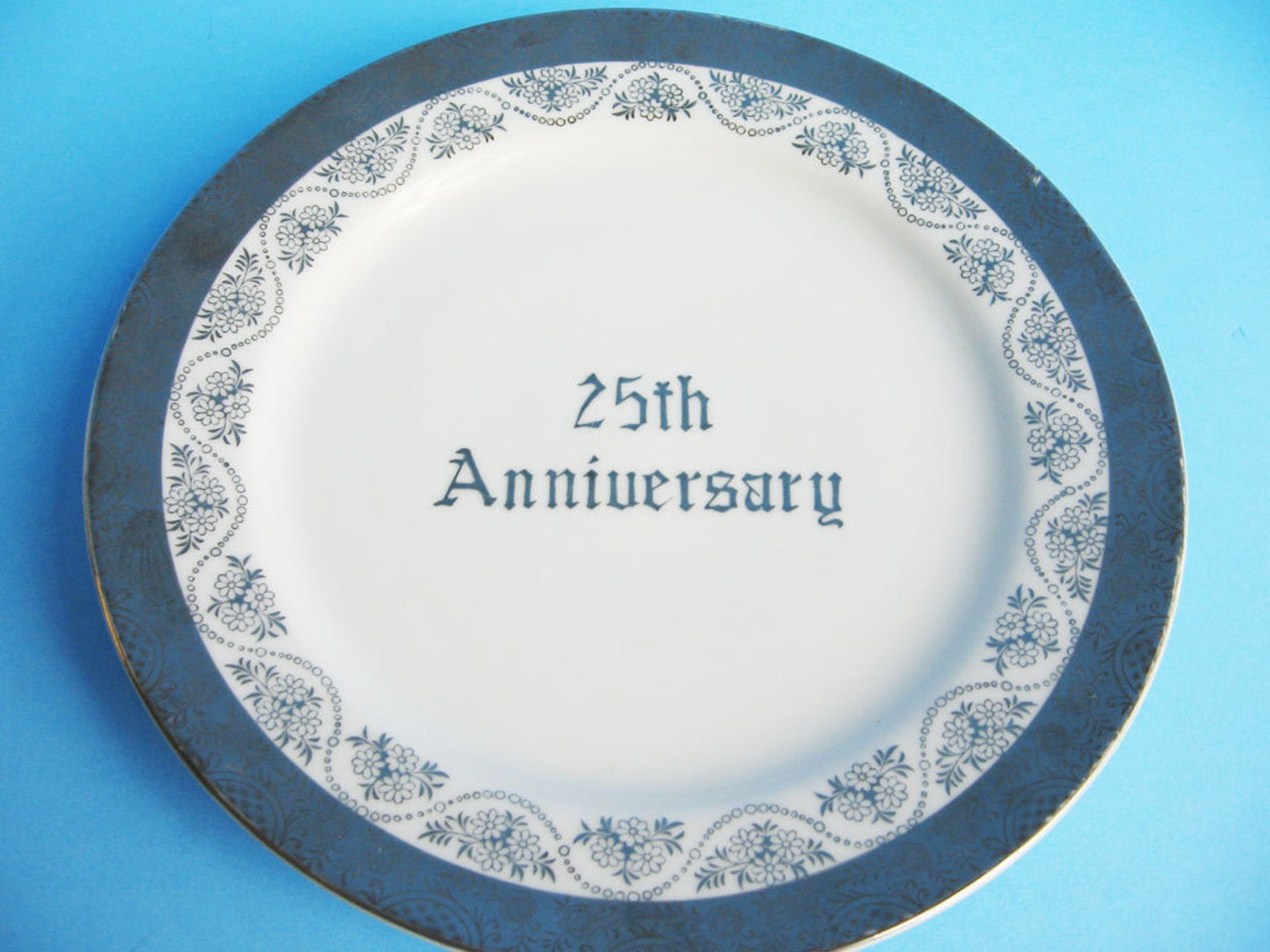 25th Anniversary Plate White and Silver Anniversary Gift - Etsy