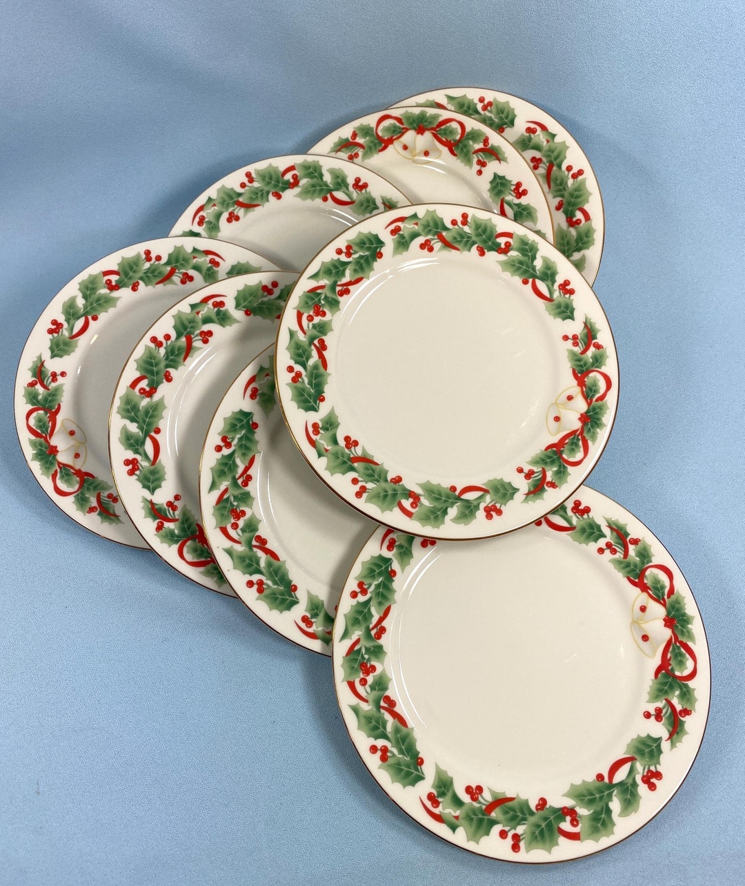 8 Salad Plates, Noel by Sango, Dessert Dishes, 7.5 Inches Diameter ...