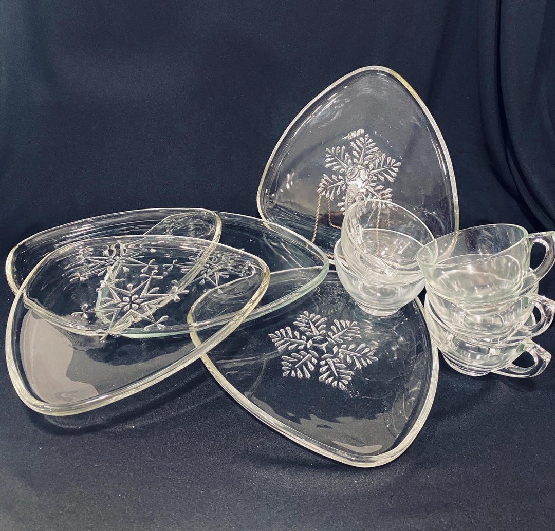 Snowflake Indiana Glass, Snack Sets, Set of Six for Lunch, Tea, or TV ...
