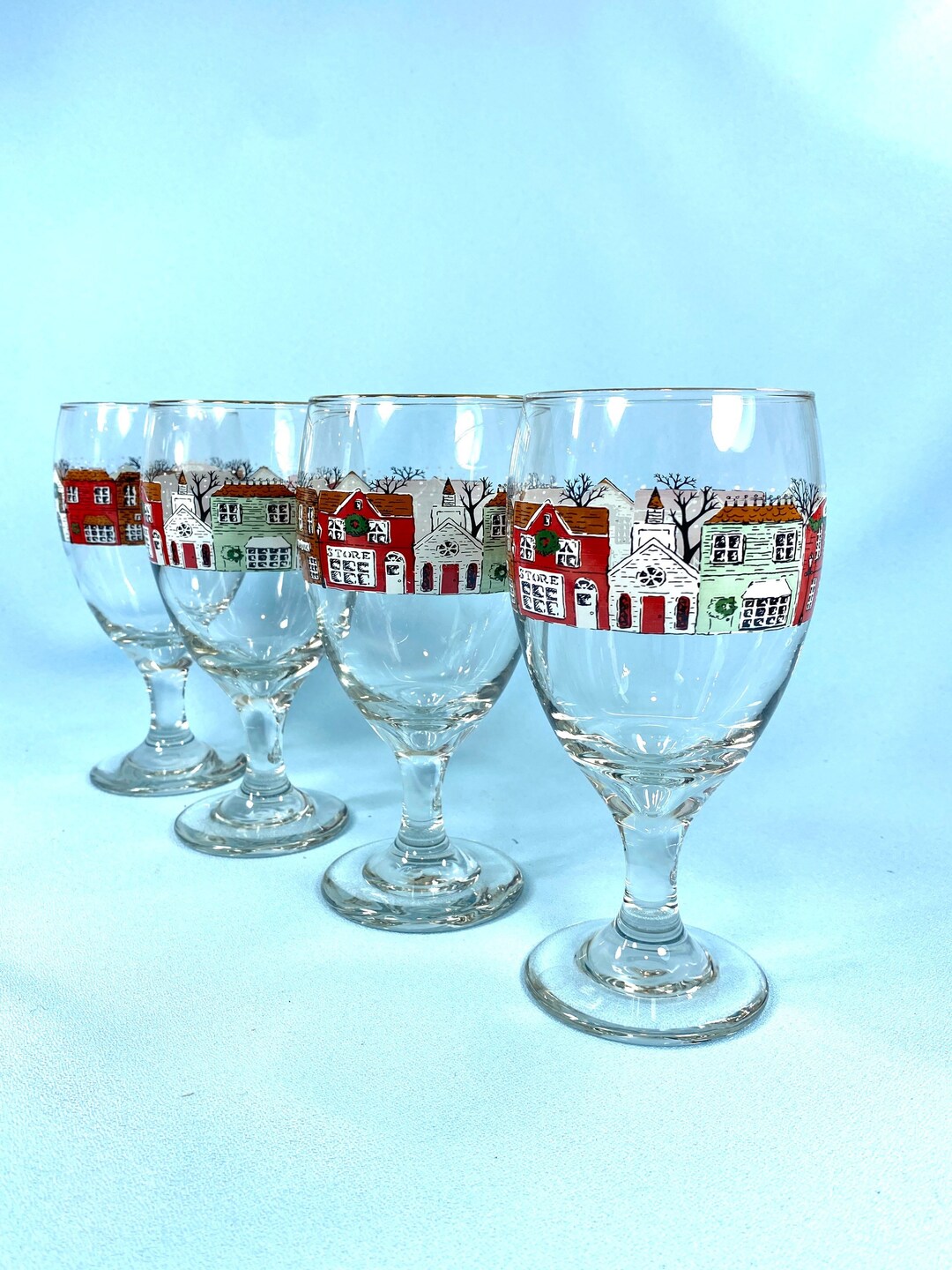 Christmas Goblets, Village by Lynn's China, Holiday Scene, Drinking ...