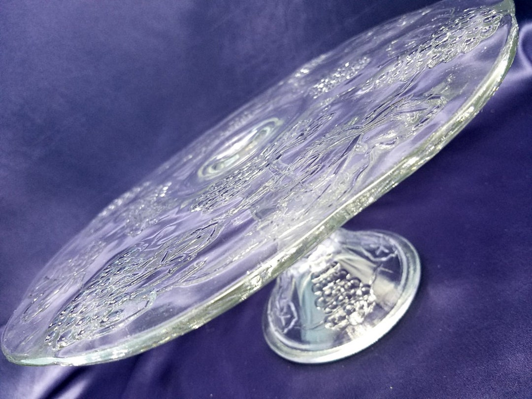 Vintage Indiana Glass Cake Stand: Grapes Pattern Pedestal Dessert Plate ...