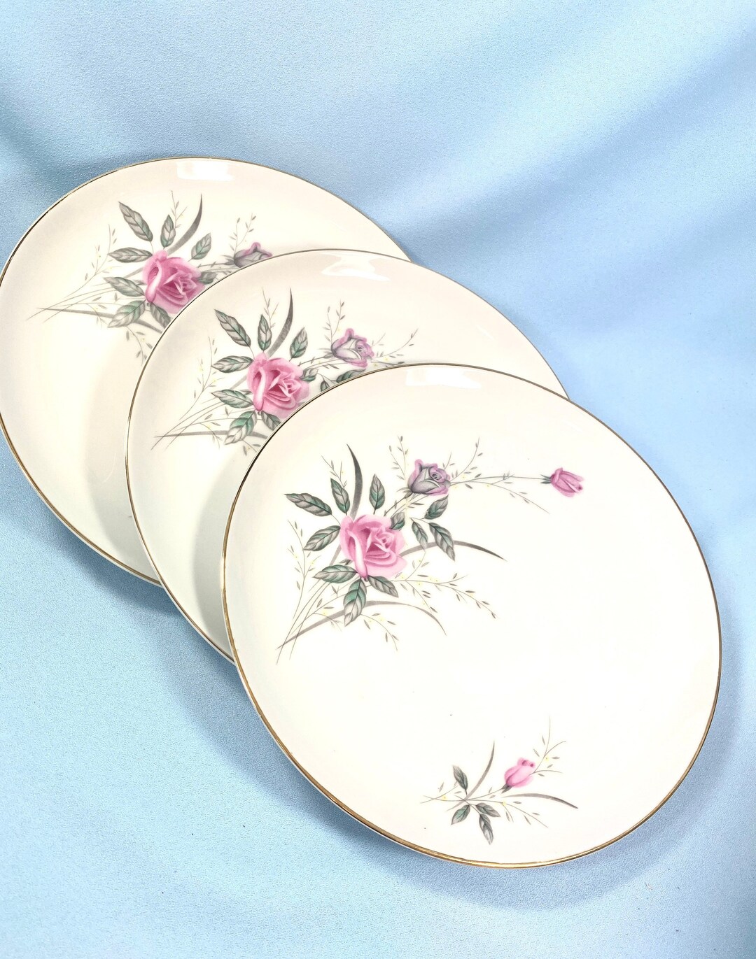 3 Dinner Plates, Golden Rose Fine China, Japan, Pink Roses ...
