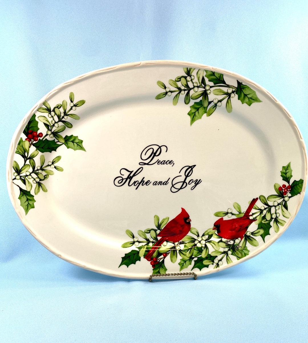 Large Platter With Red Cardinal Birds and Green Garlands, Measures 18 ...