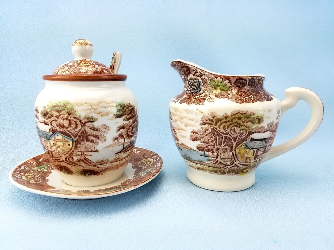 Creamer and Jelly Jar Set, Mountain Woodland by Nasco, Japan Brown ...